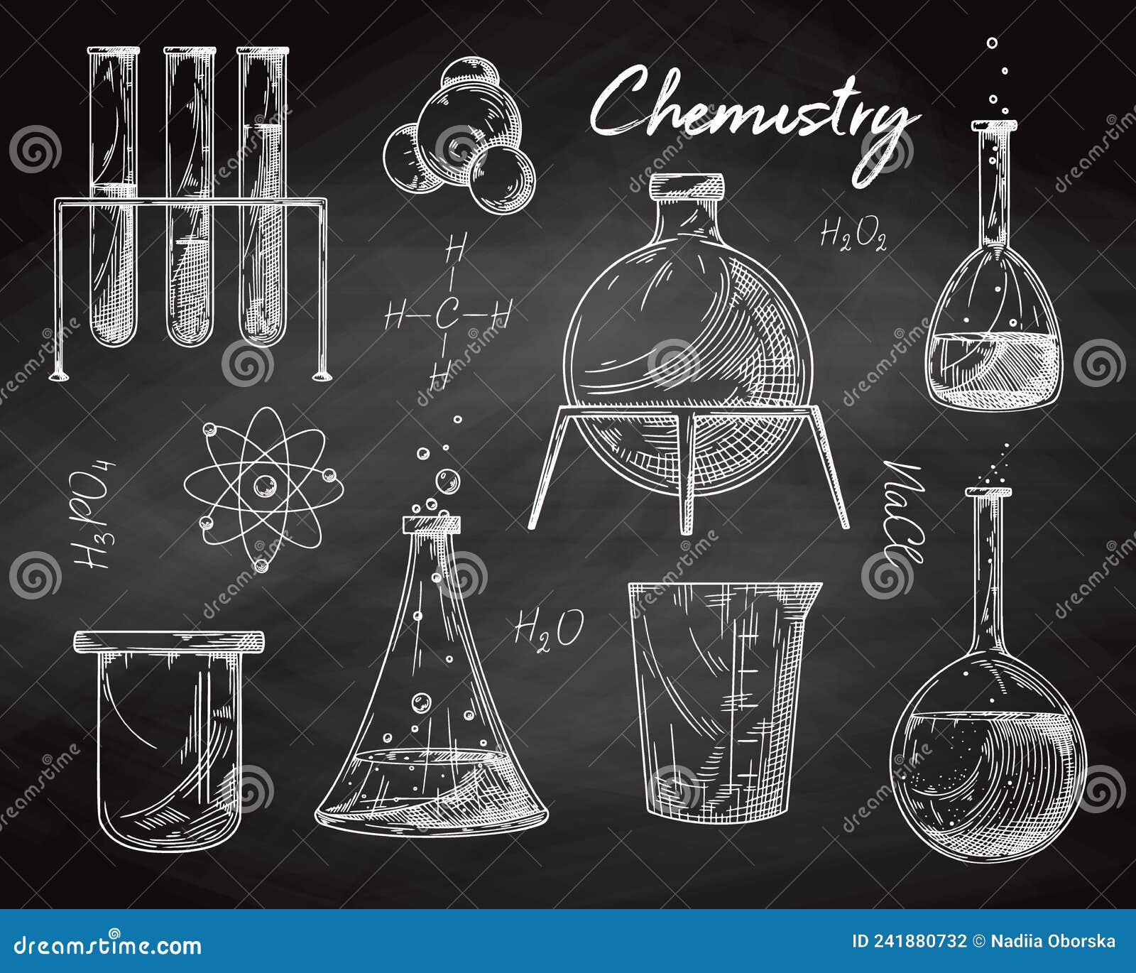 Set of Different Pharmaceutical Flasks, Beakers and Test Tubes. Sketch ...