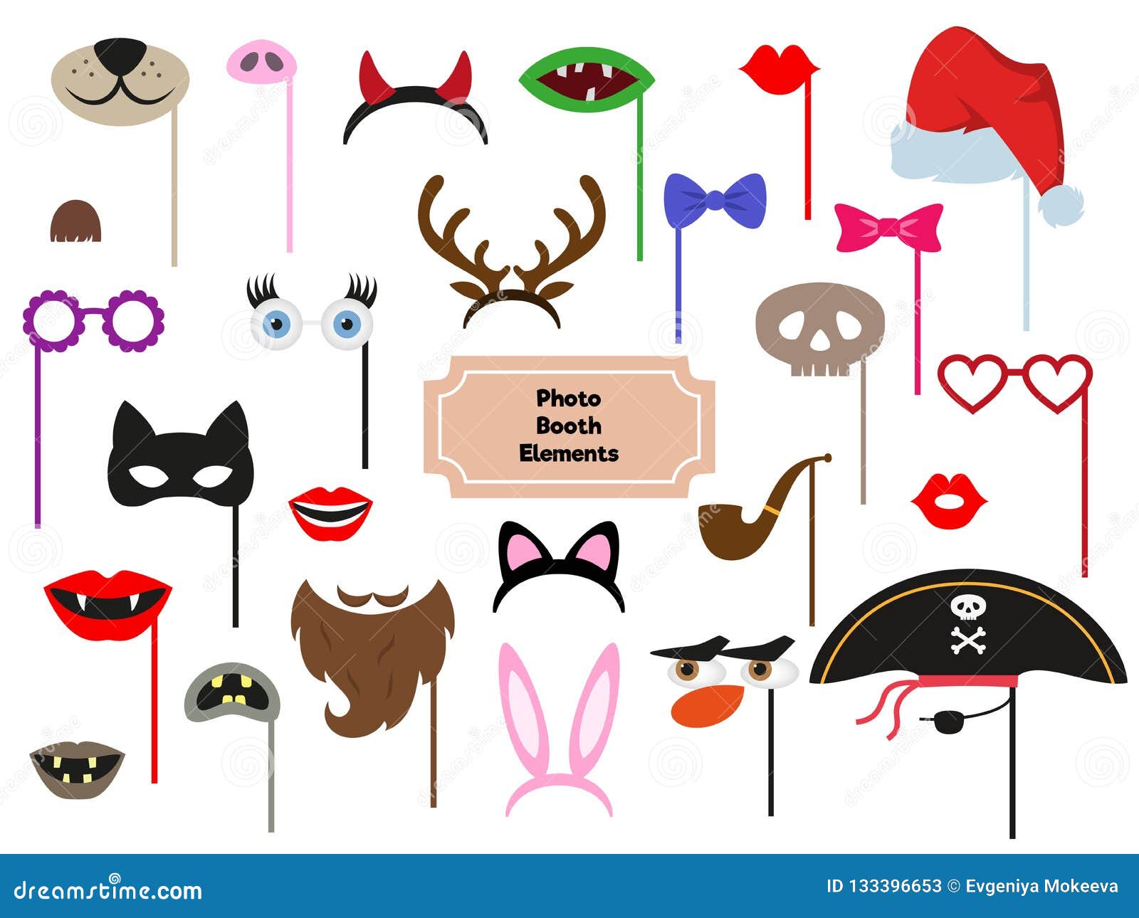 Set of Different Piece Photo Booth Props Stock Illustration ...