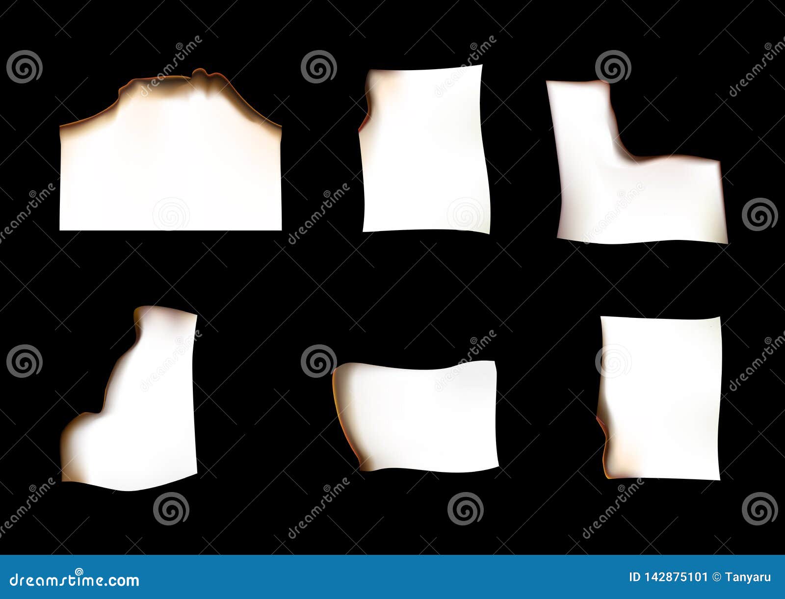 Set of Different Pieces of Smoldering Paper Isolated on Th Black ...