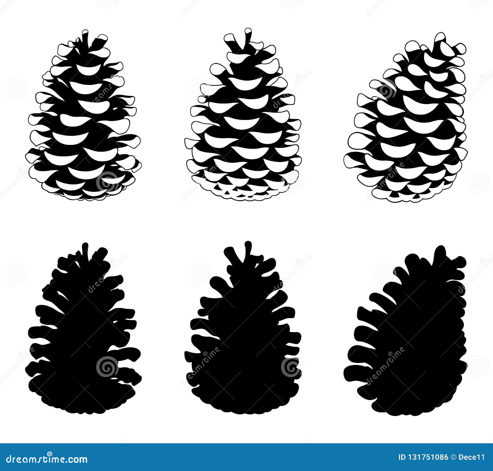 Set of Different Pine Cones Stock Vector - Illustration of black ...