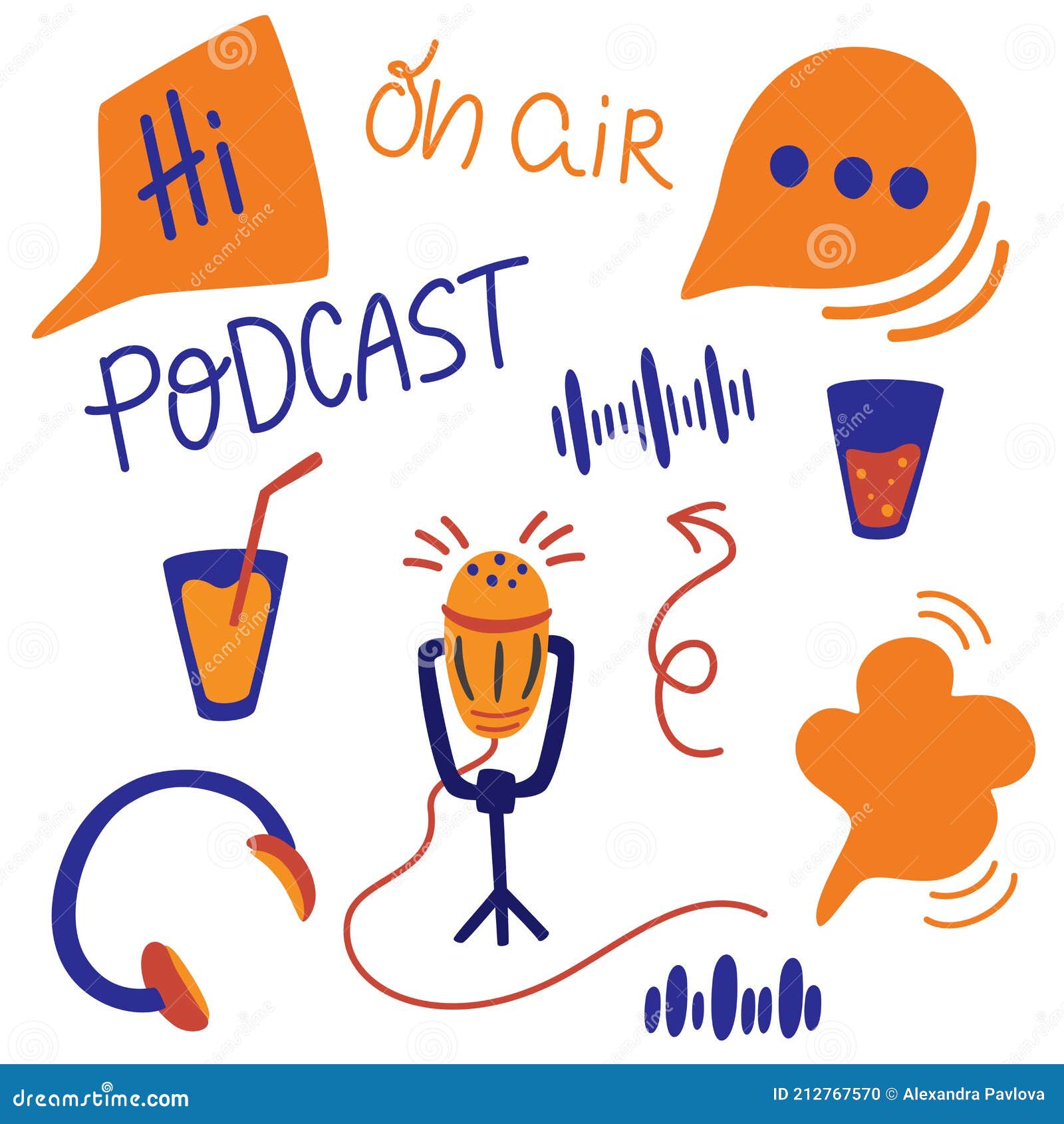 Set of Different Podcasting Elements. Podcast Show. Vector Flat Cartoon ...