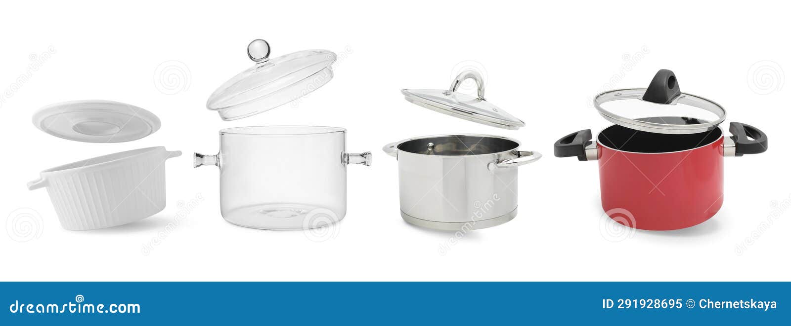 Set with Different Pots Isolated on White Stock Image - Image of ...