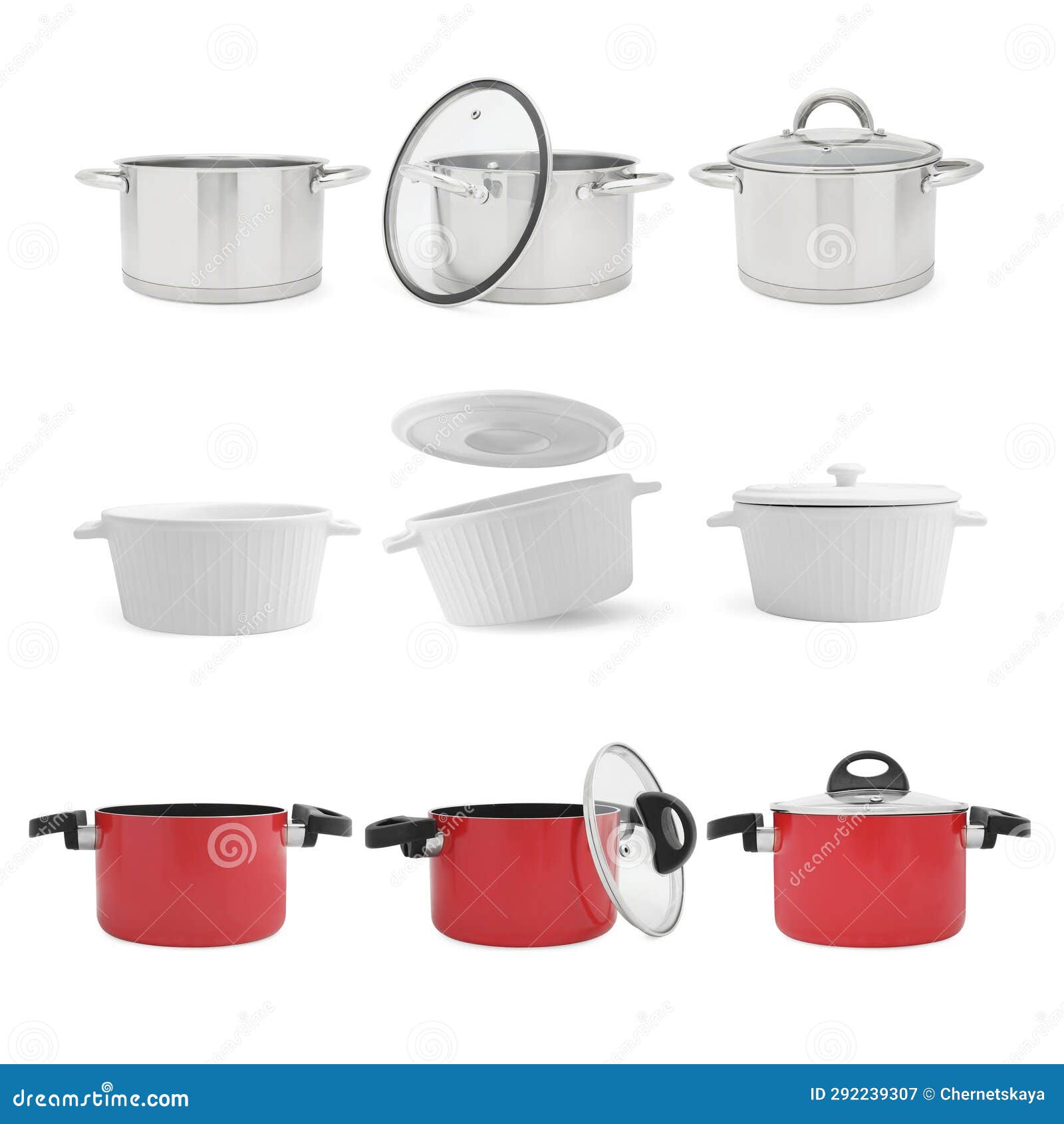 Set with Different Pots Isolated on White Stock Image - Image of group ...