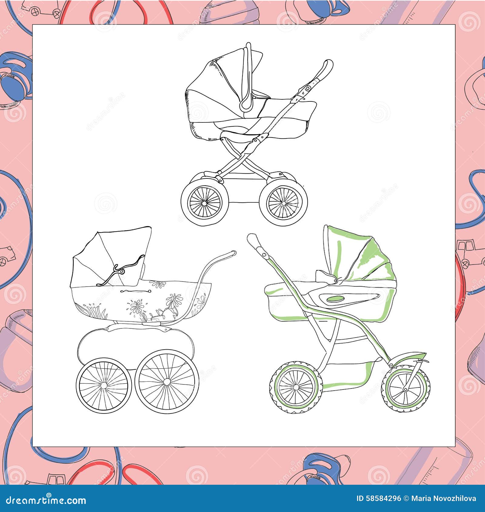 Set of different prams stock vector. Illustration of child - 58584296