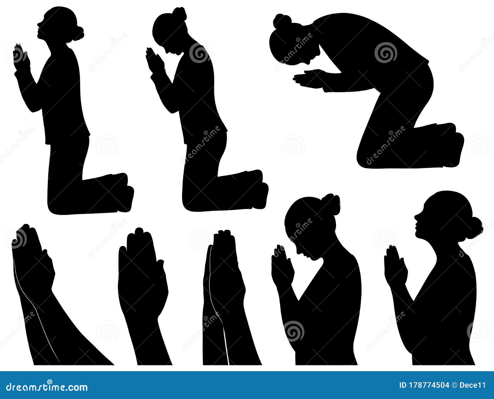 Set of Different Praying Women Stock Vector - Illustration of lord ...