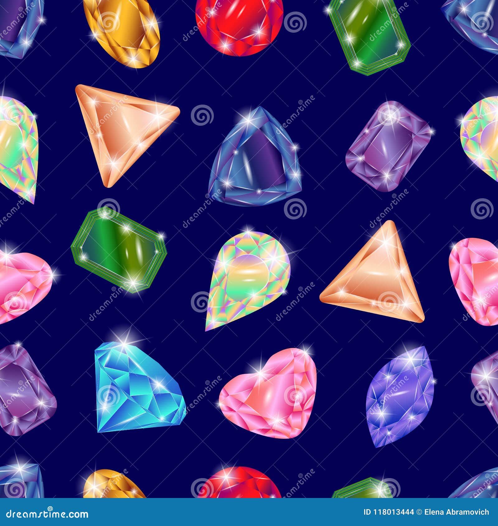 Set of Different Precious Stones, Seamless Pattern Stock Vector ...