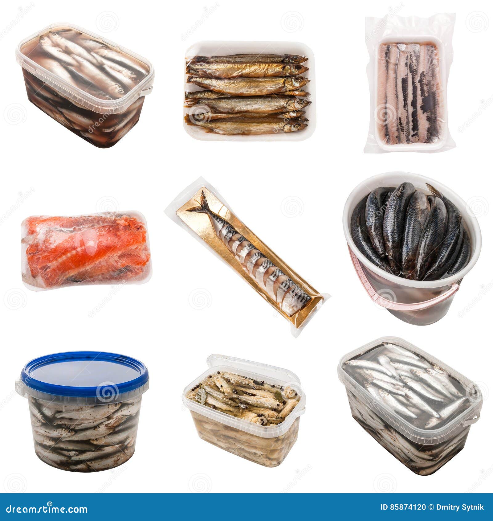 Set of a Different Preserved Fish Stock Photo - Image of isolated ...
