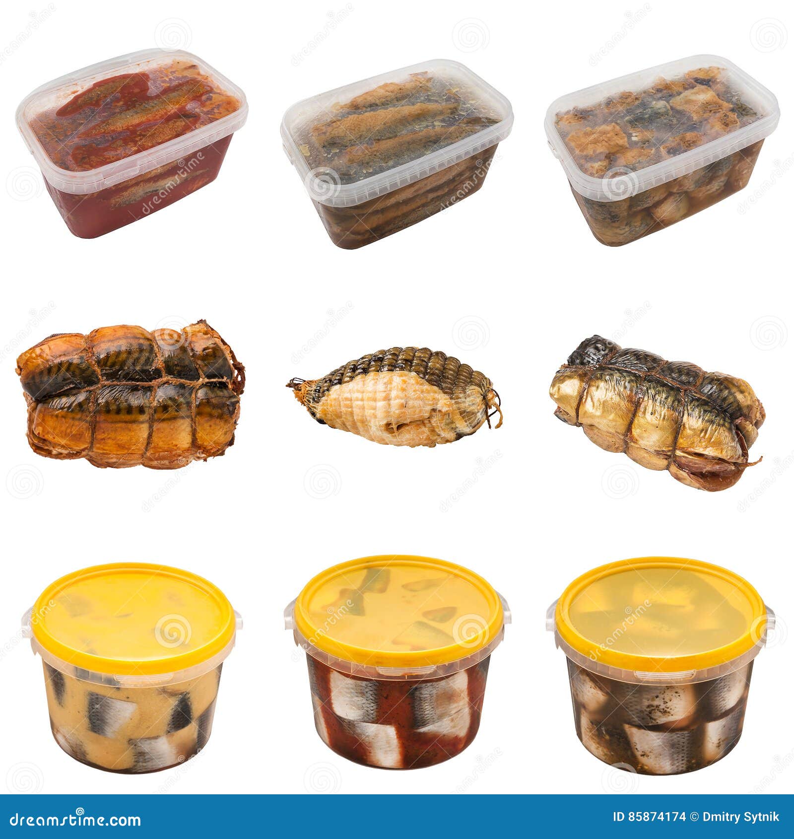 Set of a Different Preserved Fish Stock Photo - Image of collage ...