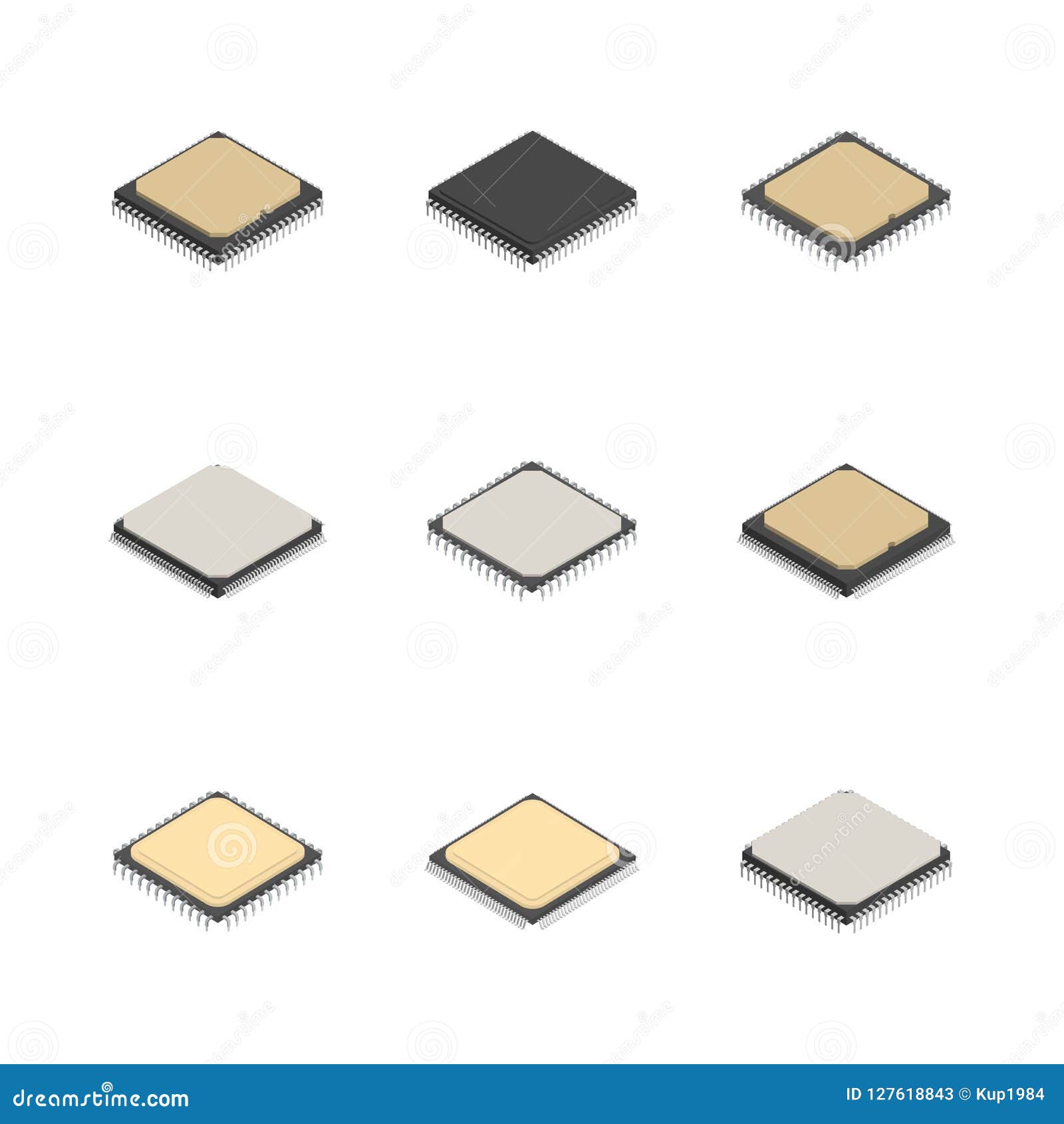 Set of Different Processors in 3D, Vector Illustration. Stock Vector ...