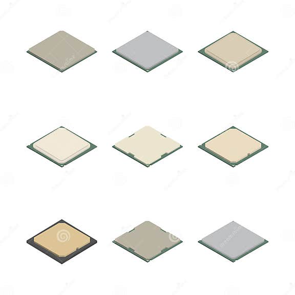 Set of Different Processors in 3D, Vector Illustration Stock Vector ...