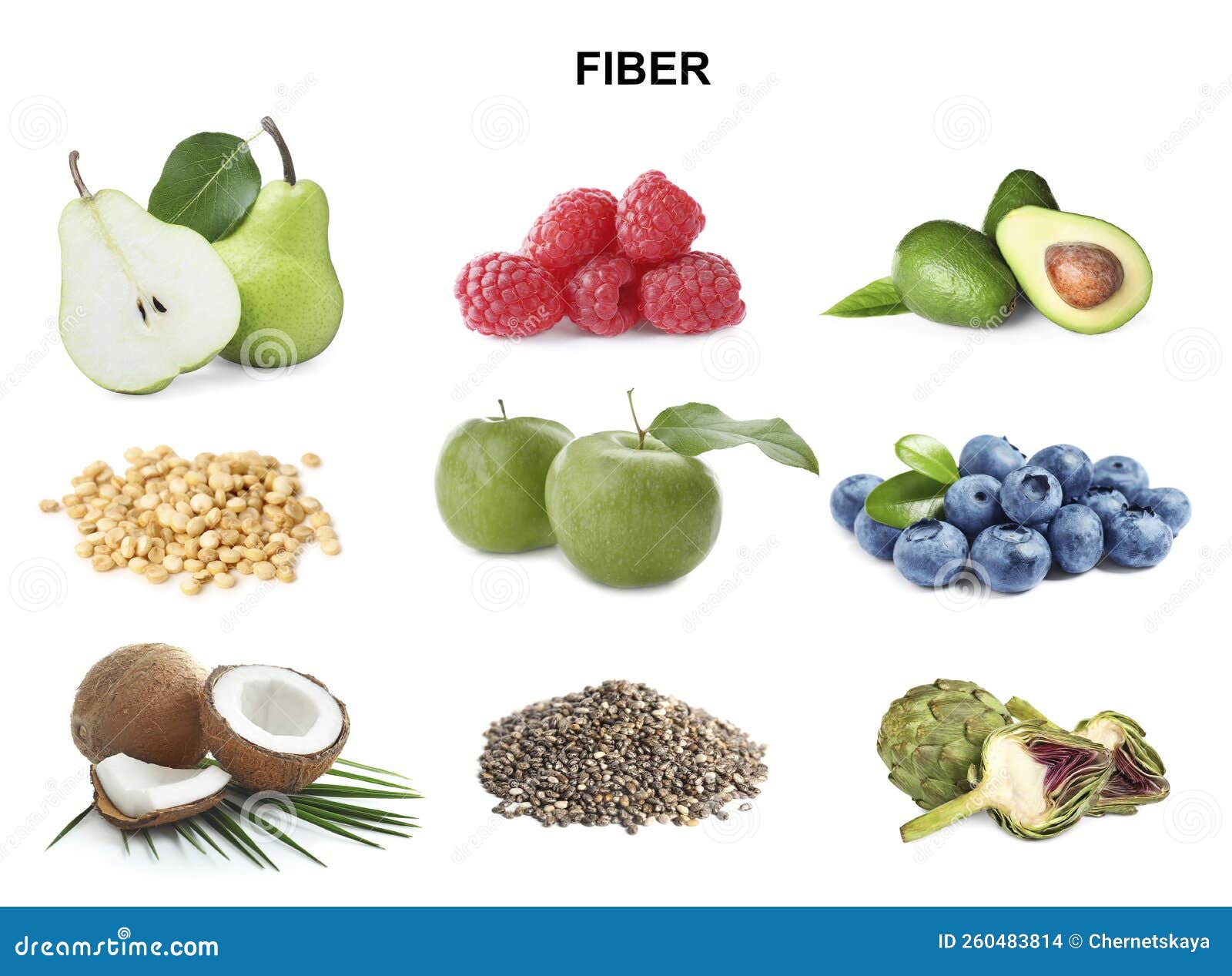 Set with Different Products Rich in Fiber on White Background Stock ...