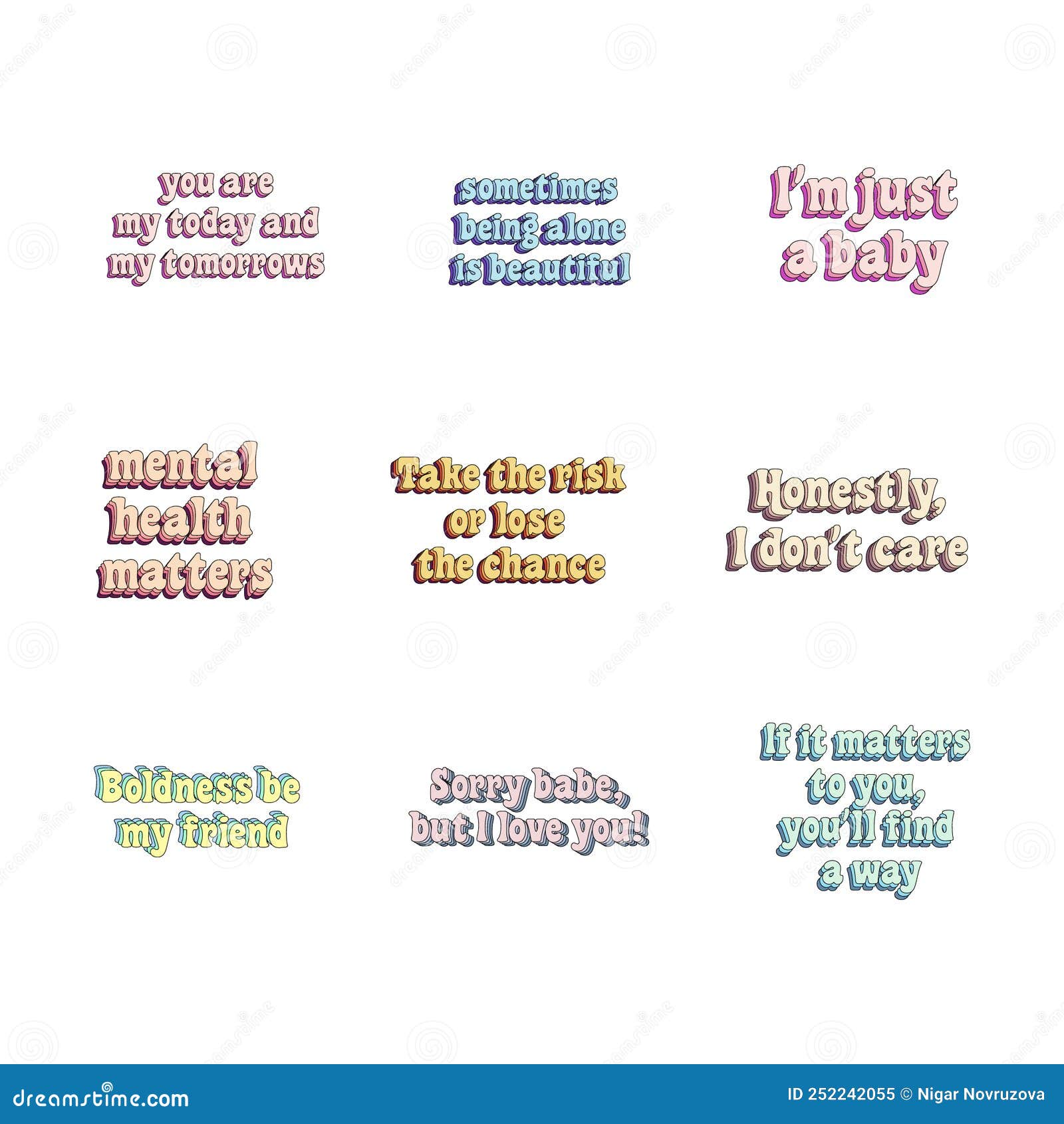 Set Of Different Quotes And Memes. Colorful Text Sticker Cartoon Vector ...