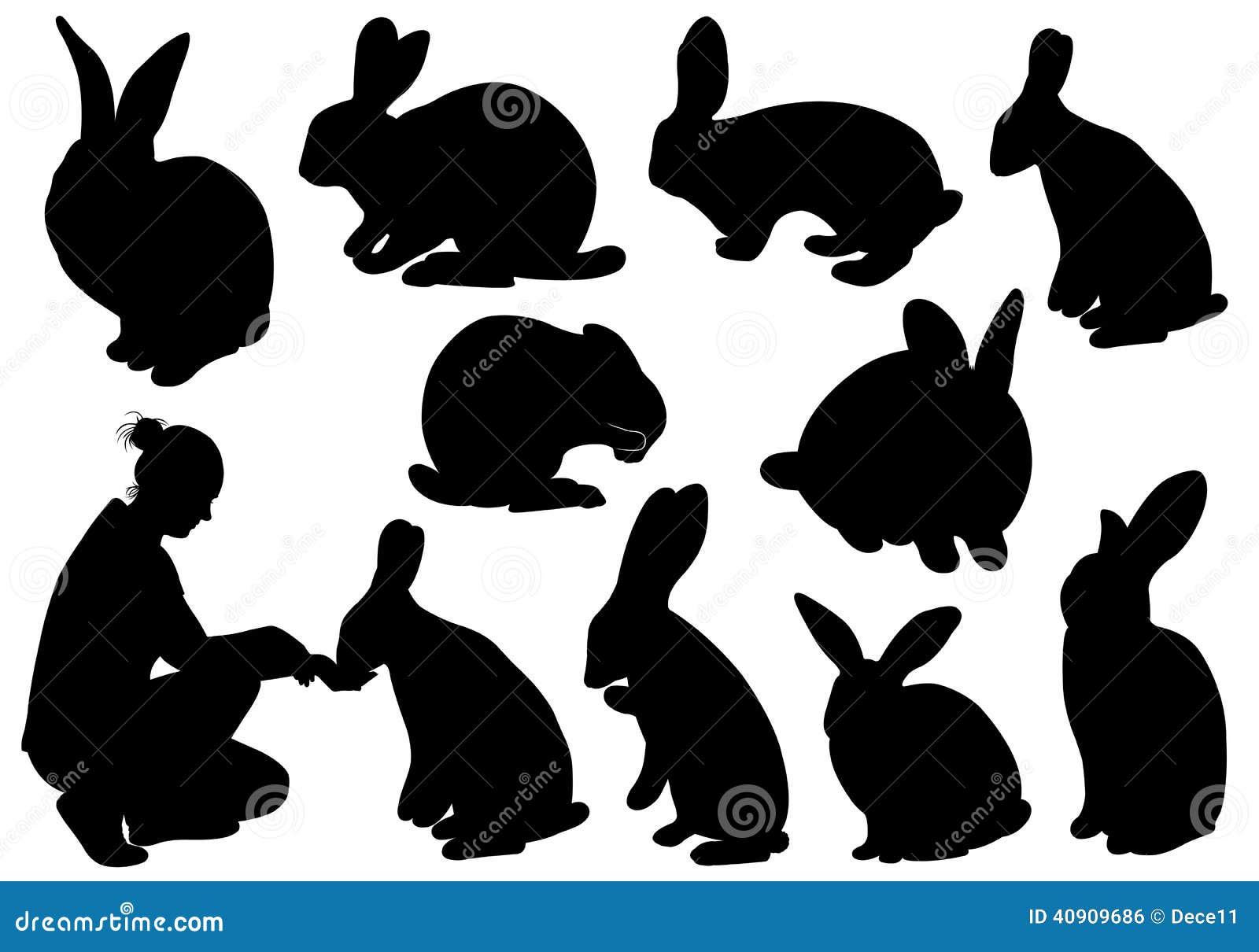 Set Of Different Rabbits Silhouettes On White Background. Including ...