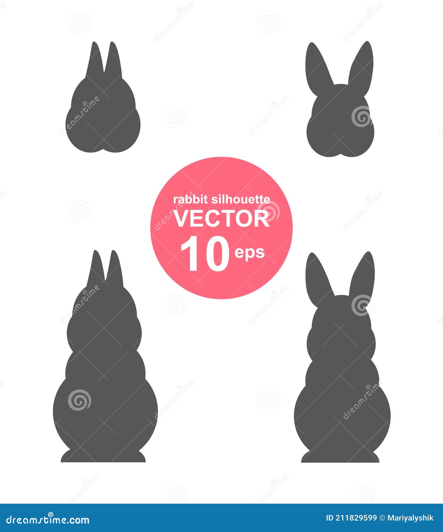 Set Of Different Rabbits Silhouettes On White Background. Including ...