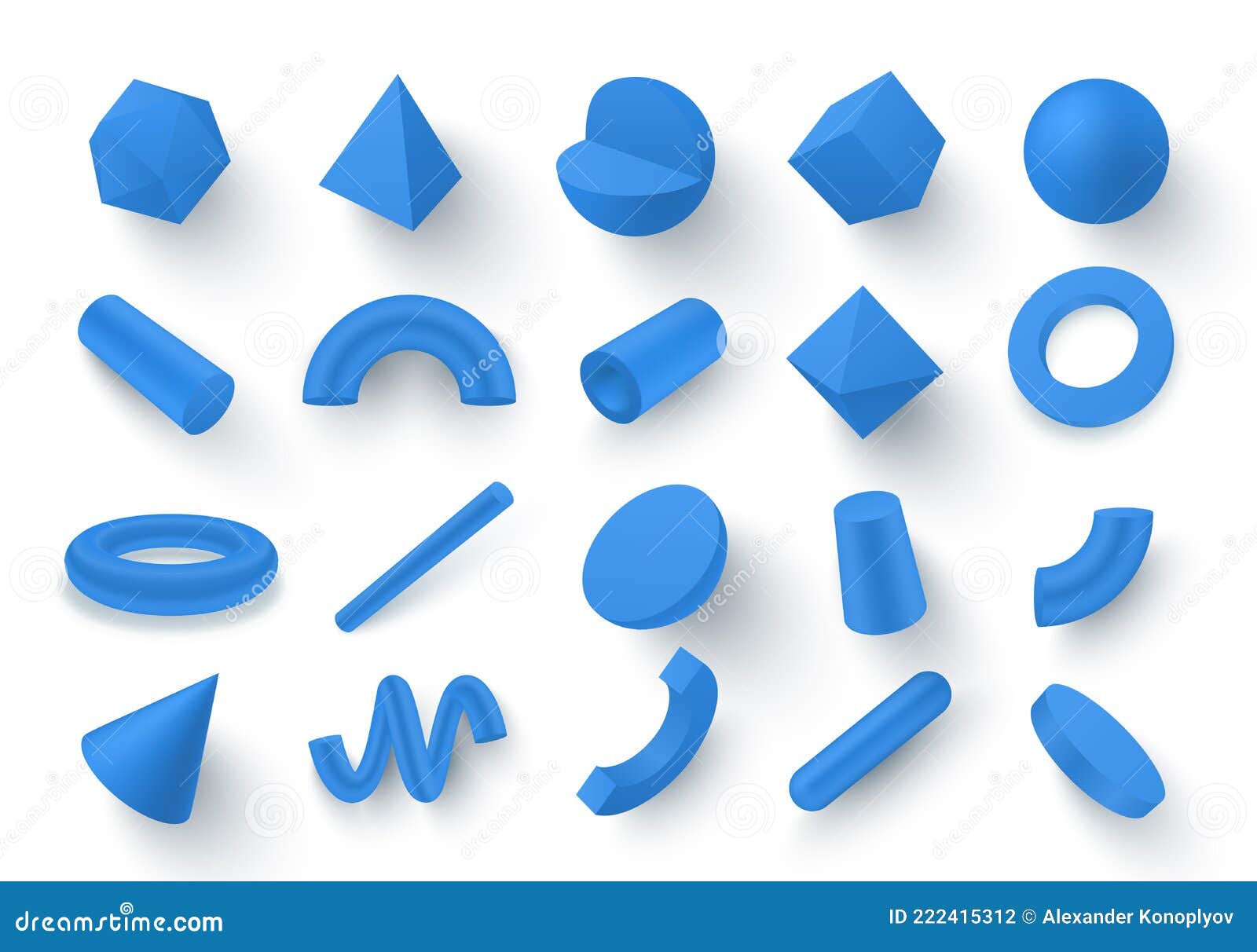 Set of Realistic 3d Geometric Figures Vector Illustration. Collection of Modern Minimalistic ...