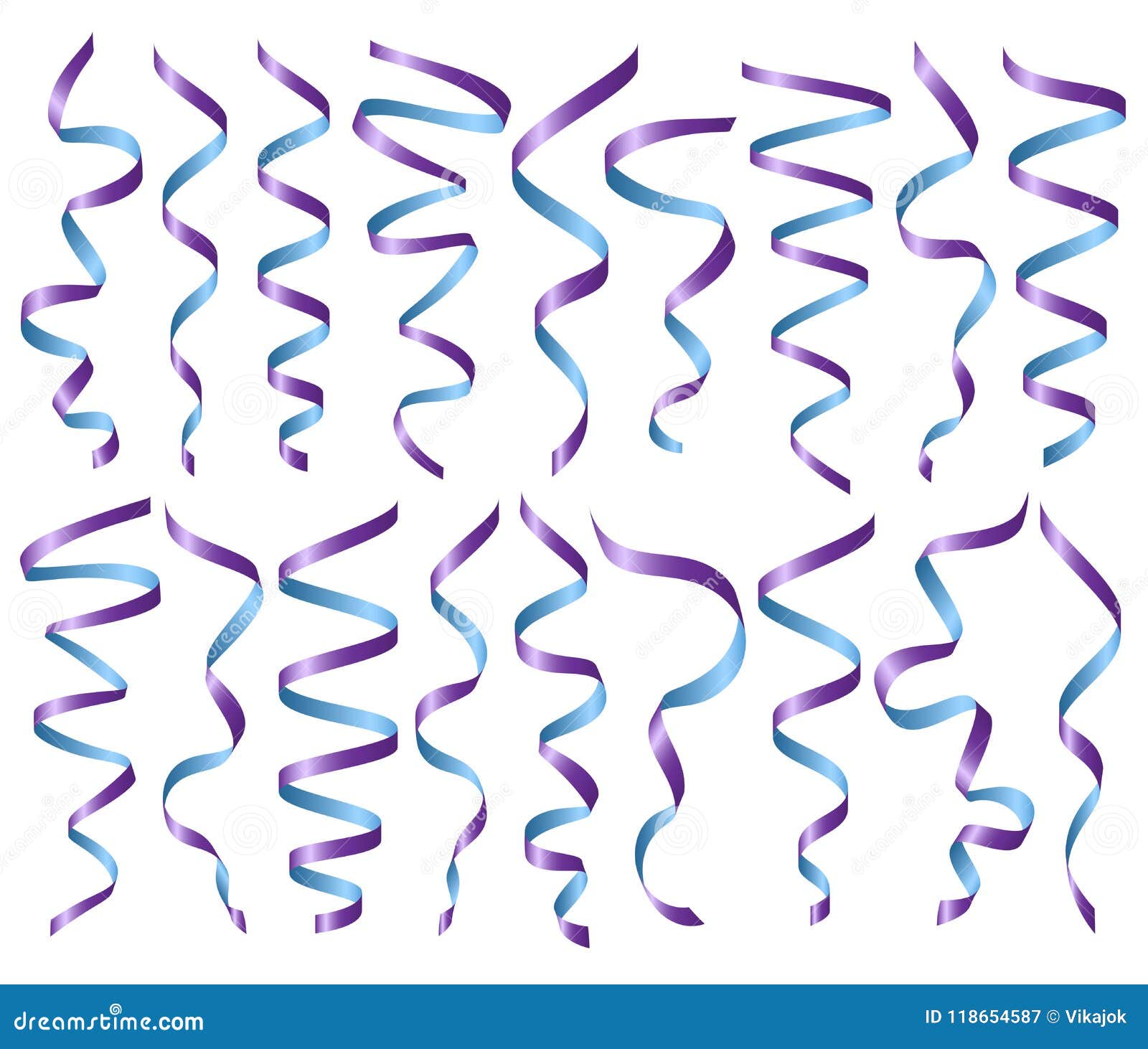 Set of Different Realistic Decorative Serpentine, Blue and Violet ...