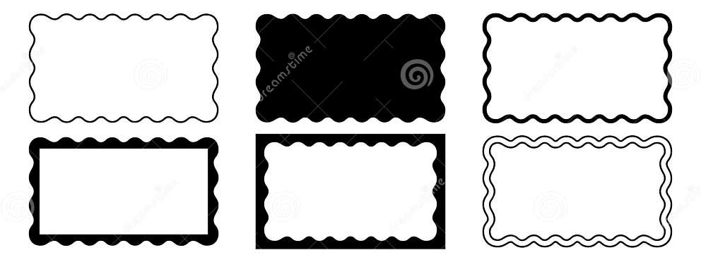 Set of Different Rectangle Frames with Wavy Edges. Cute Rectangular ...