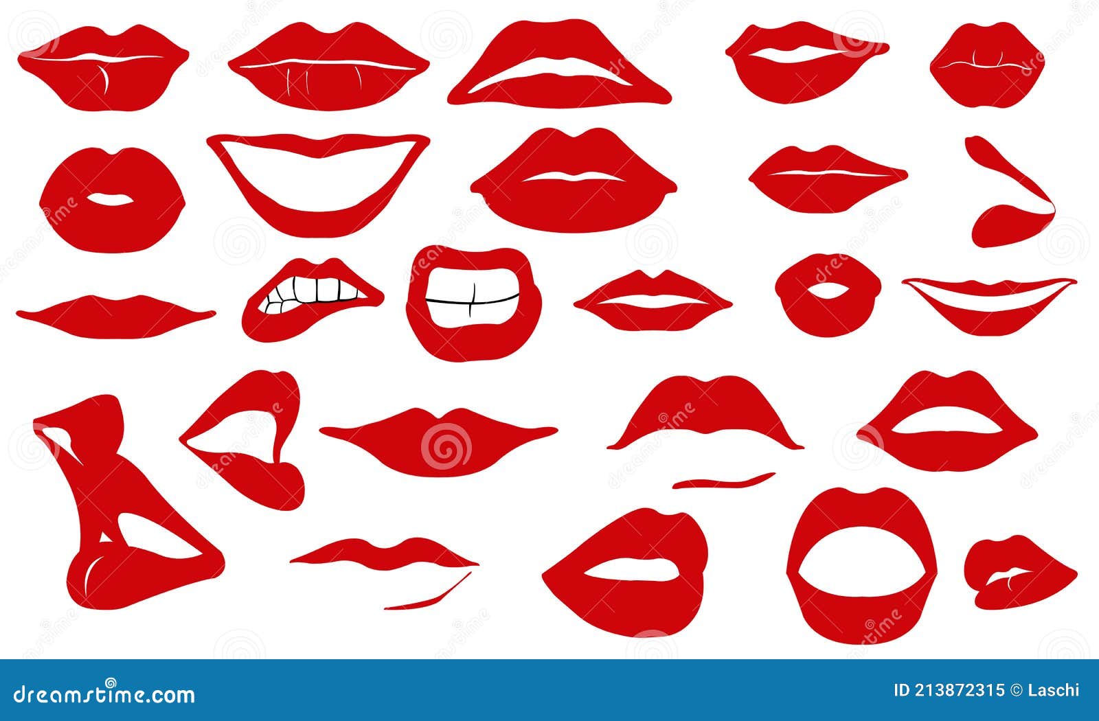 Set of different red lips stock vector. Illustration of smile - 213872315