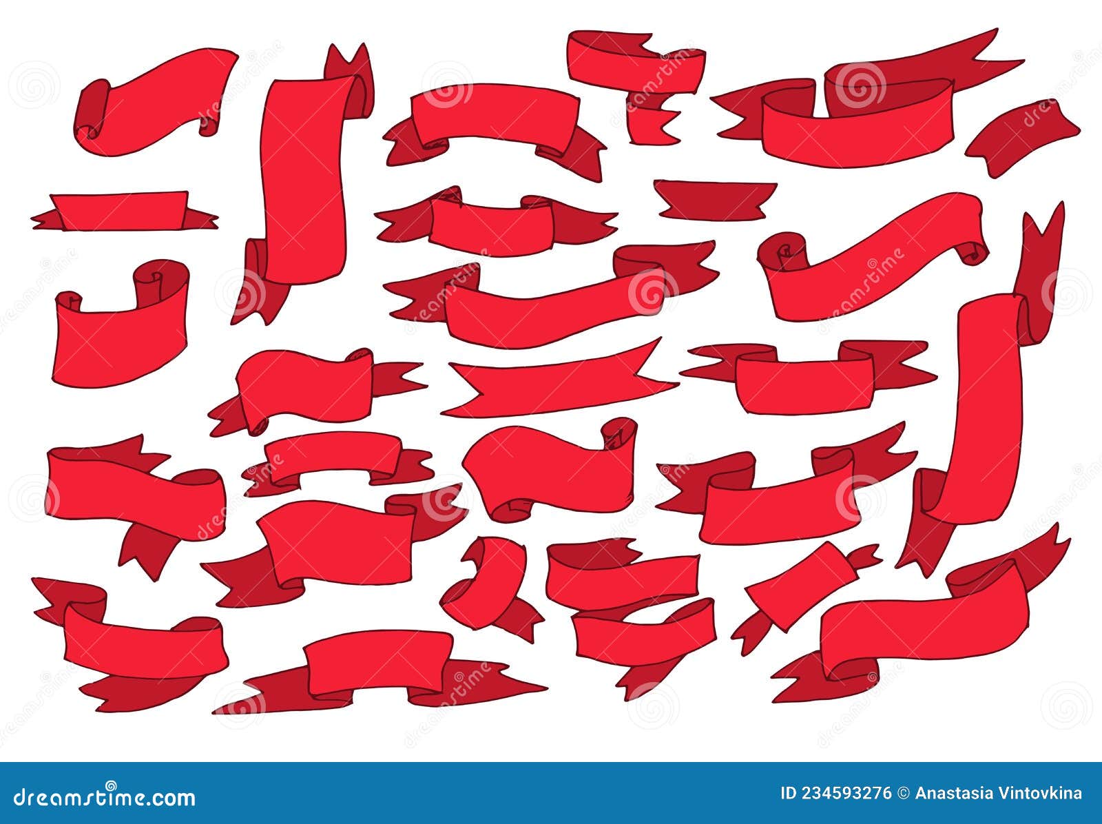 A Set of Different Red Ribbons. a Collection of Banners with a Three ...