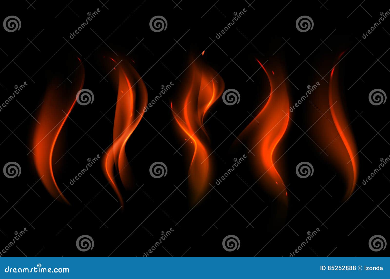 Set of Different Red Scarlet Fire Flame on Background Stock Vector ...