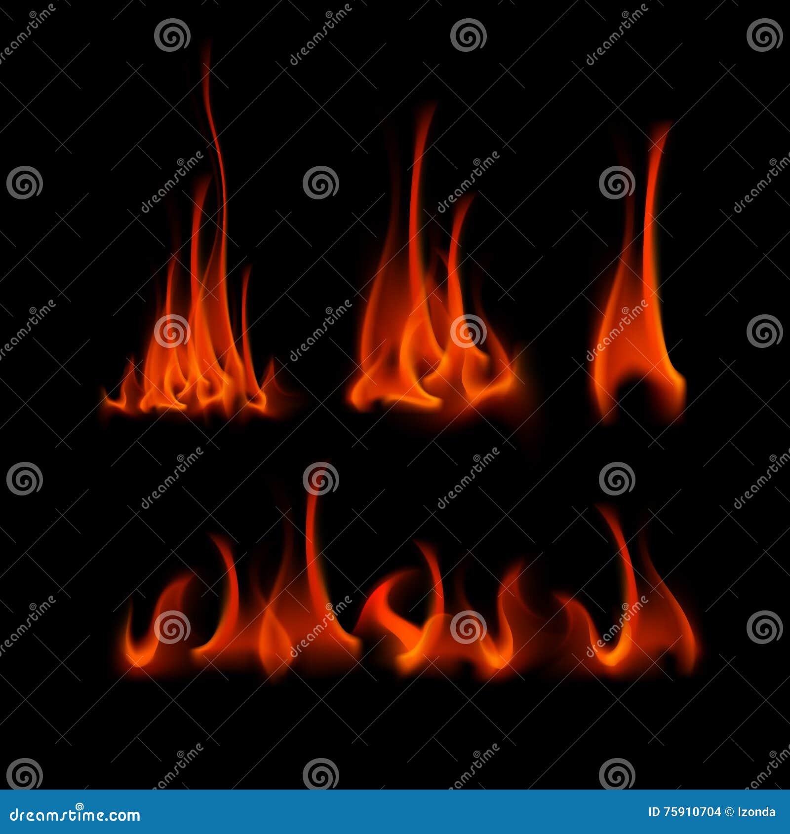Set of Different Red Scarlet Fire Flame Bonfire Stock Vector ...