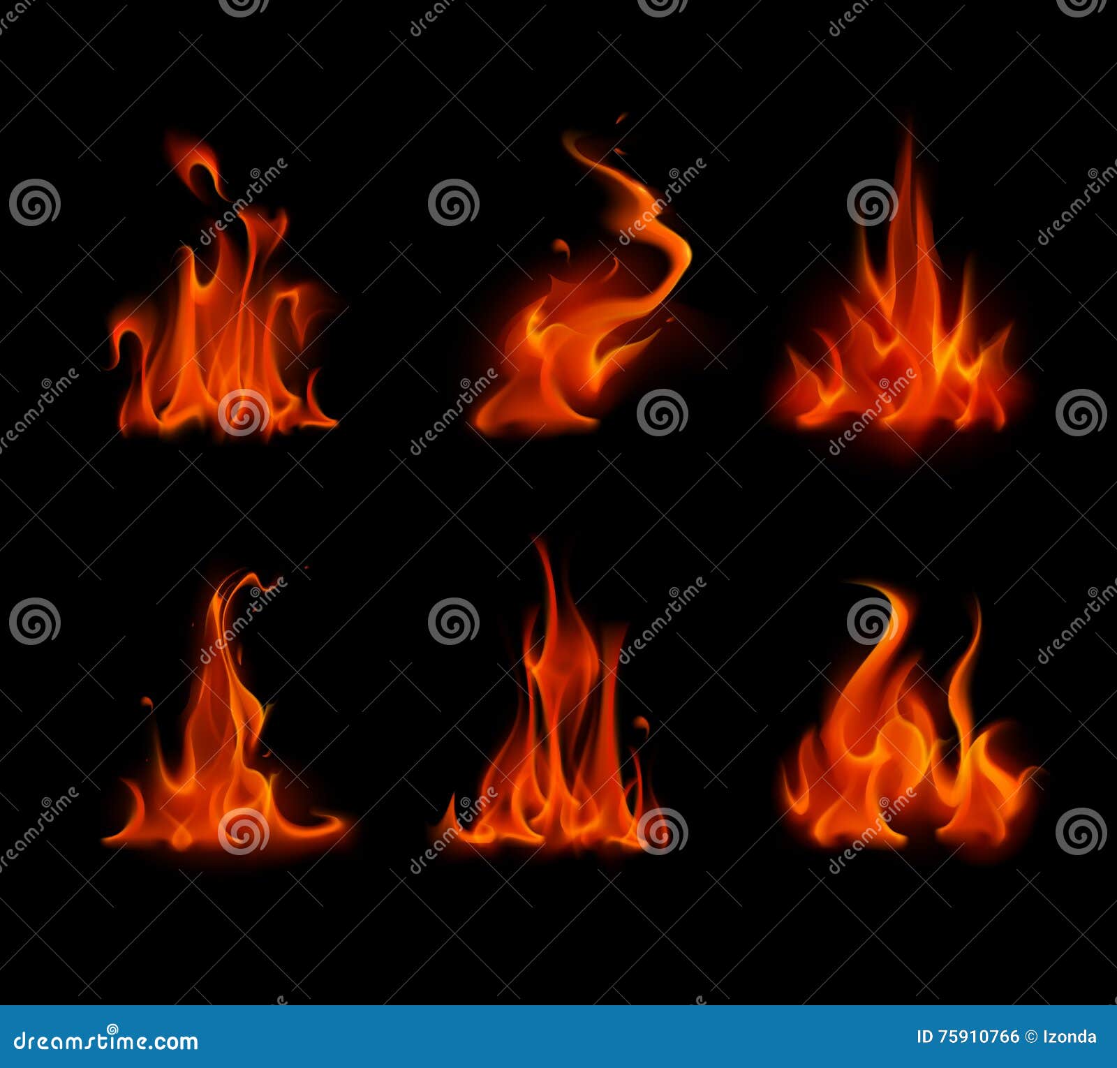 Set of Different Red Scarlet Fire Flame Bonfire Stock Vector ...
