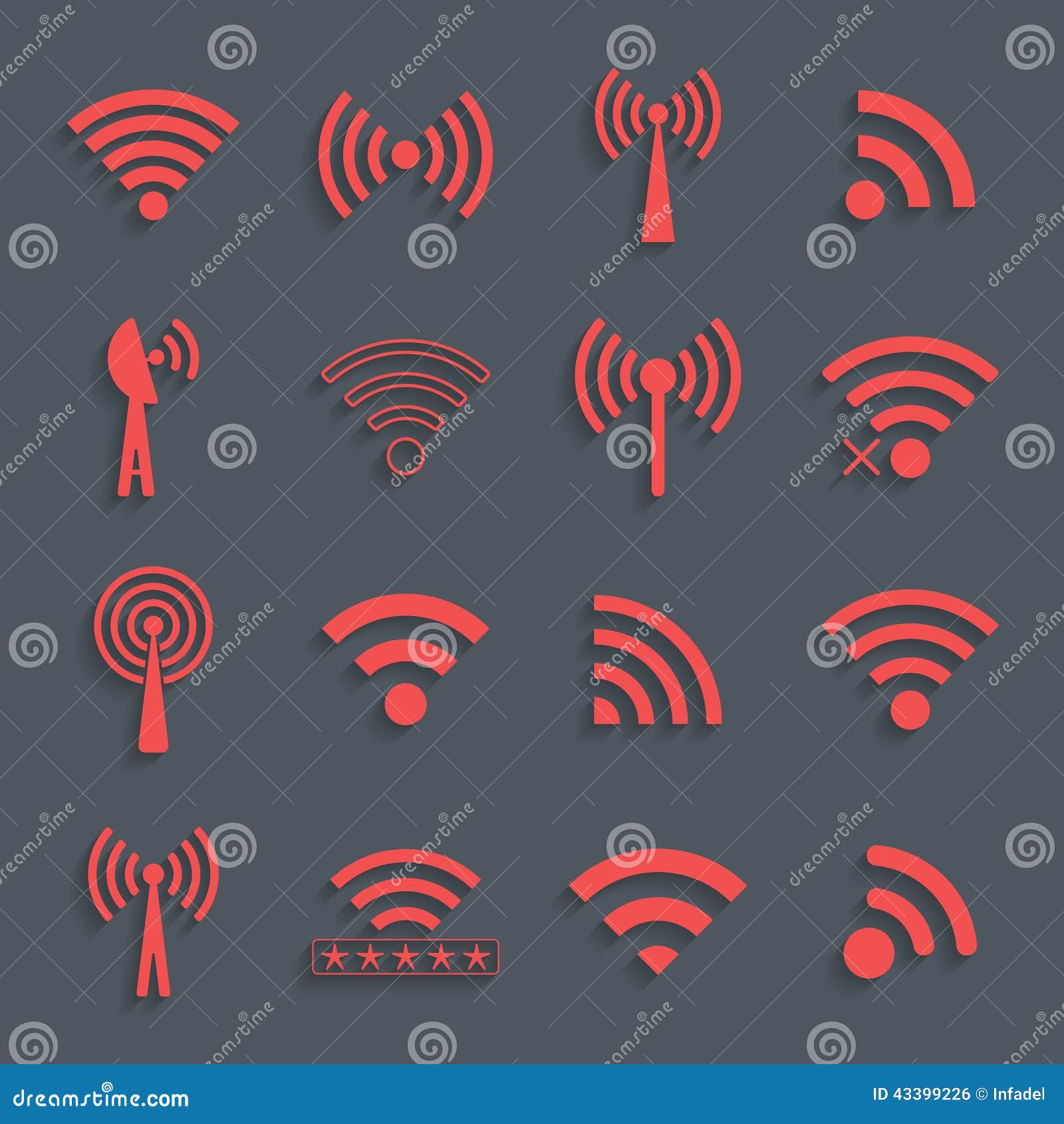 Set of Different Red Vector Wifi Icons for Communication and Rem Stock ...