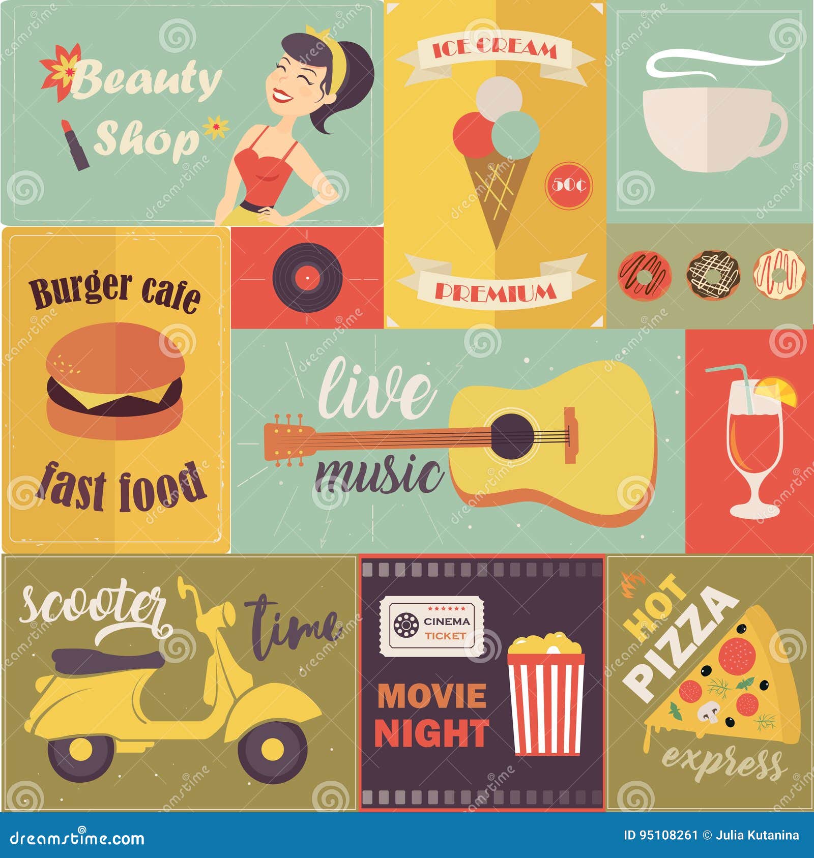 Set of Different Retro Images Stock Illustration - Illustration of ...