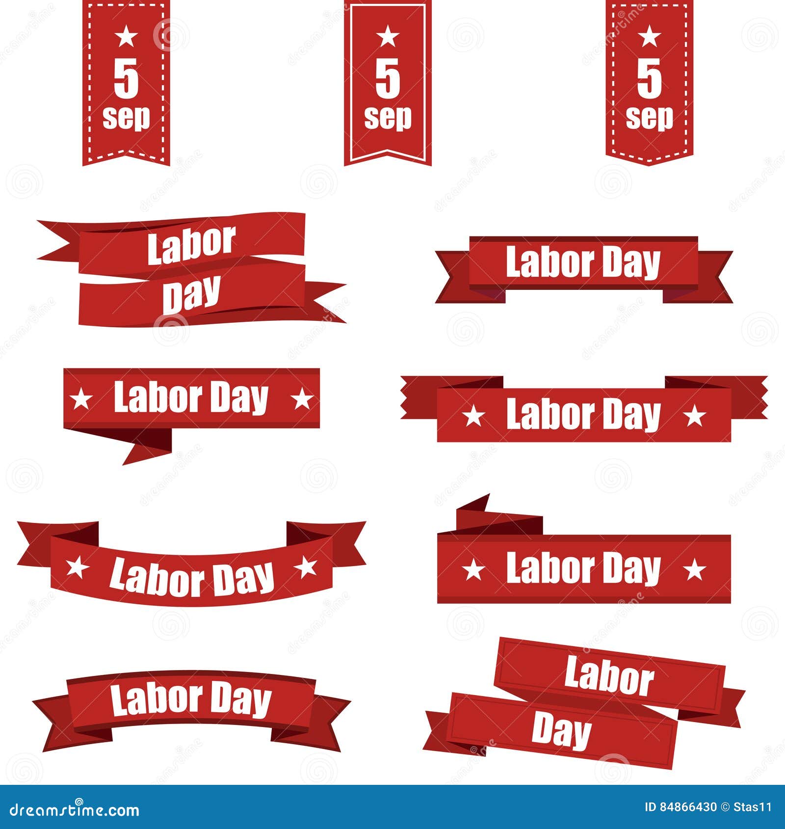 Set of Different Ribbons for Labor Day America. Vector Illustration ...