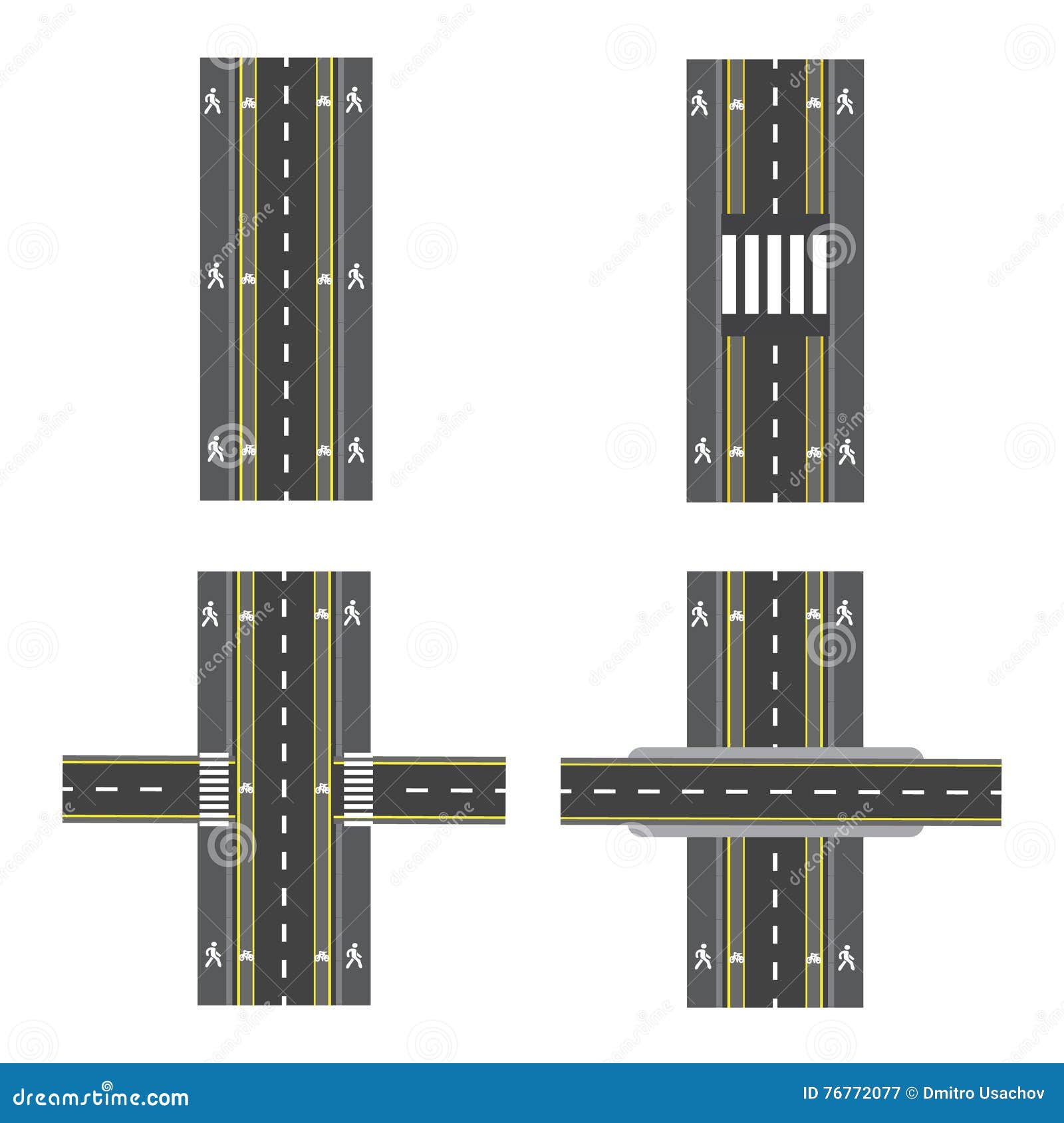 Set of Different Road Sections with Transitions, Bike Paths, Sidewalks ...