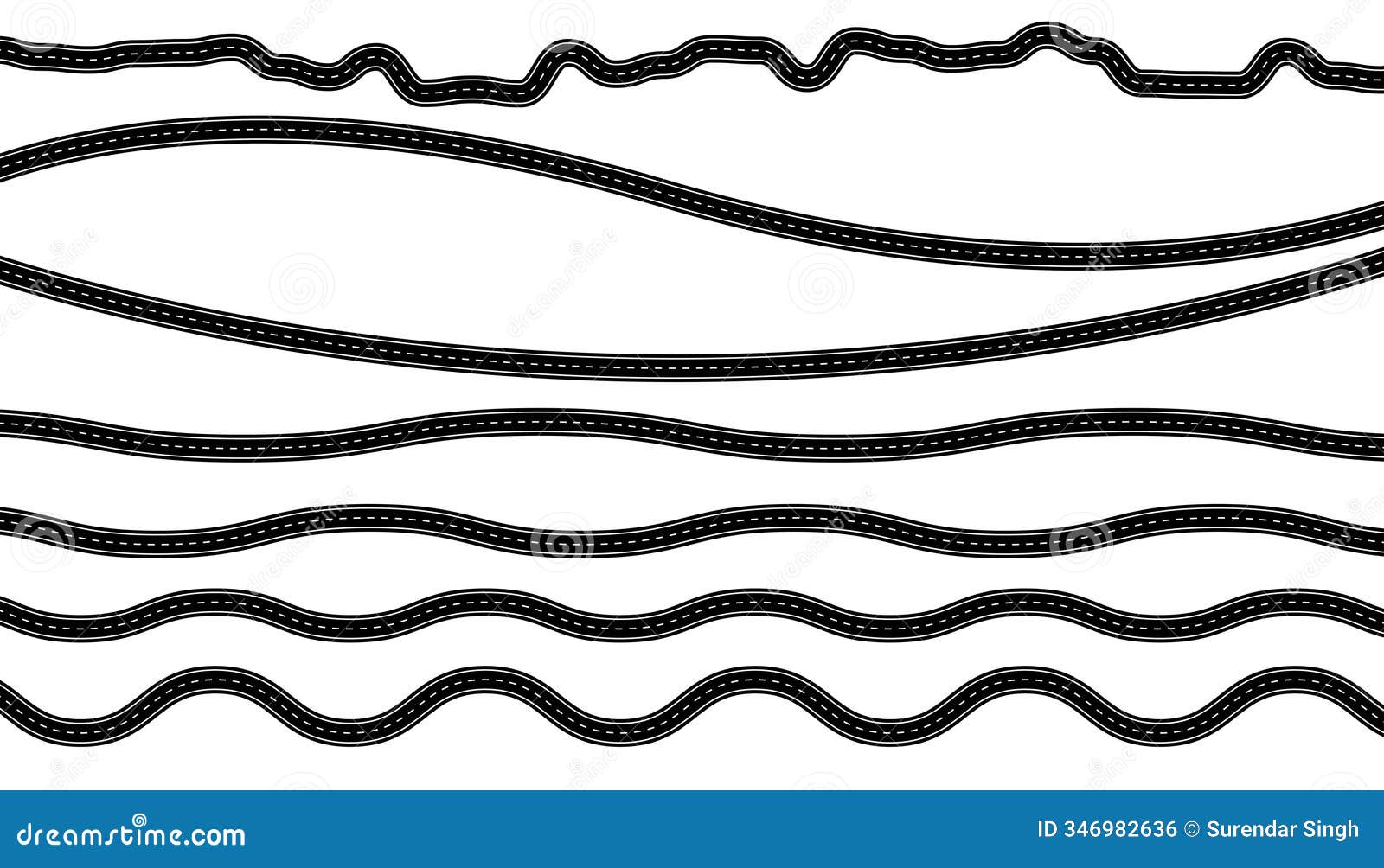 Set of Different Road Wave Paths on White Background. Set of Curve ...