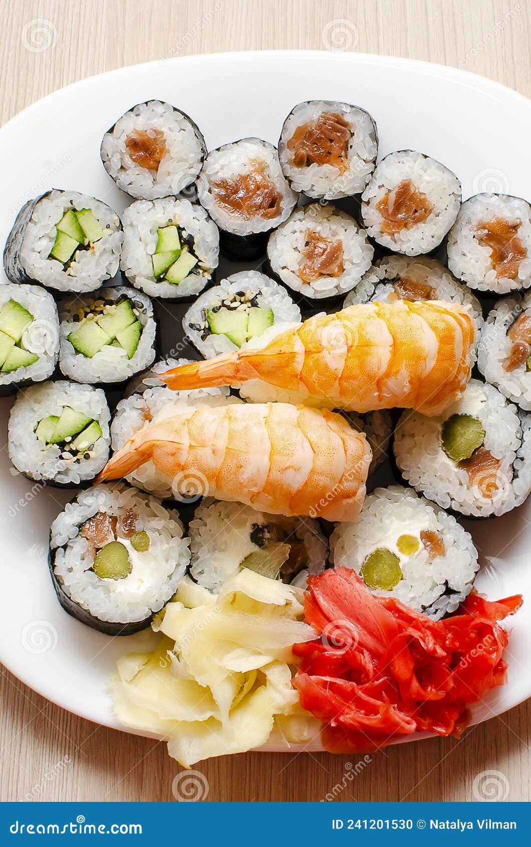 A Set of Different Rolls and Sushi on a Plate. Top View, Vertical Photo ...