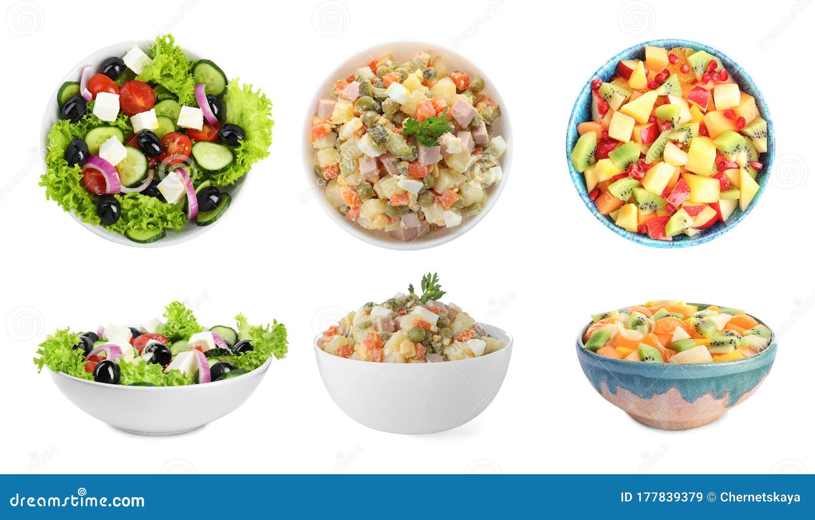 Set with Different Salads on Background Stock Image - Image of culinary ...