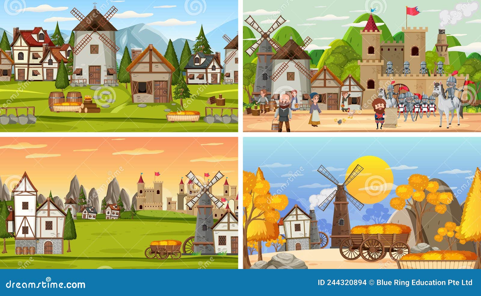 Set of Different Scene Medieval Stock Vector - Illustration of ...