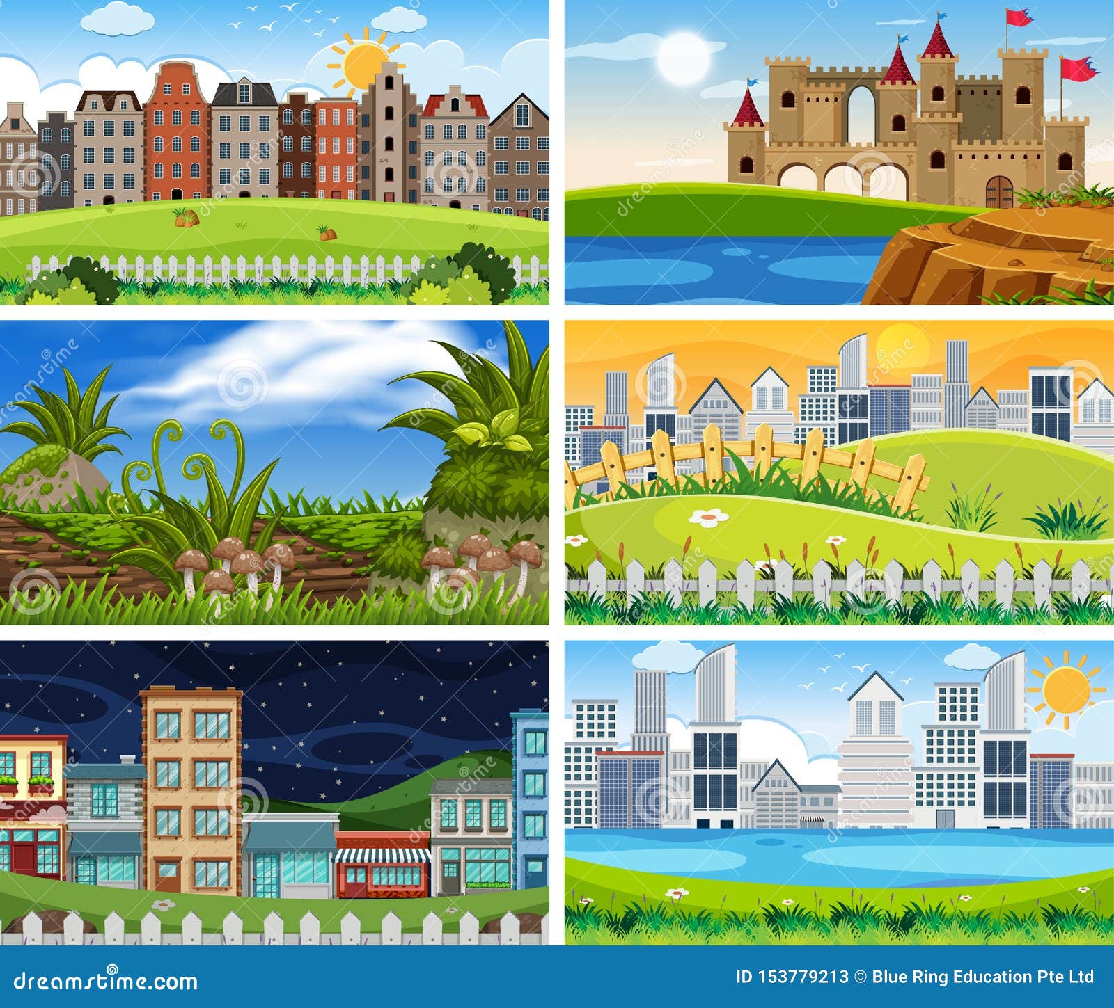 Set of different scenes stock vector. Illustration of flowers - 153779213