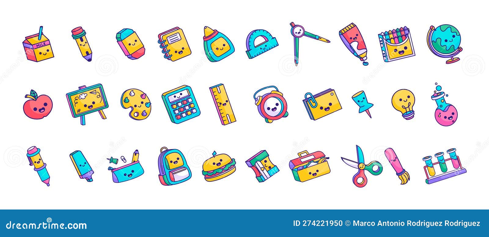 Set of Different School Related Items Emojis Illustration Isolated ...