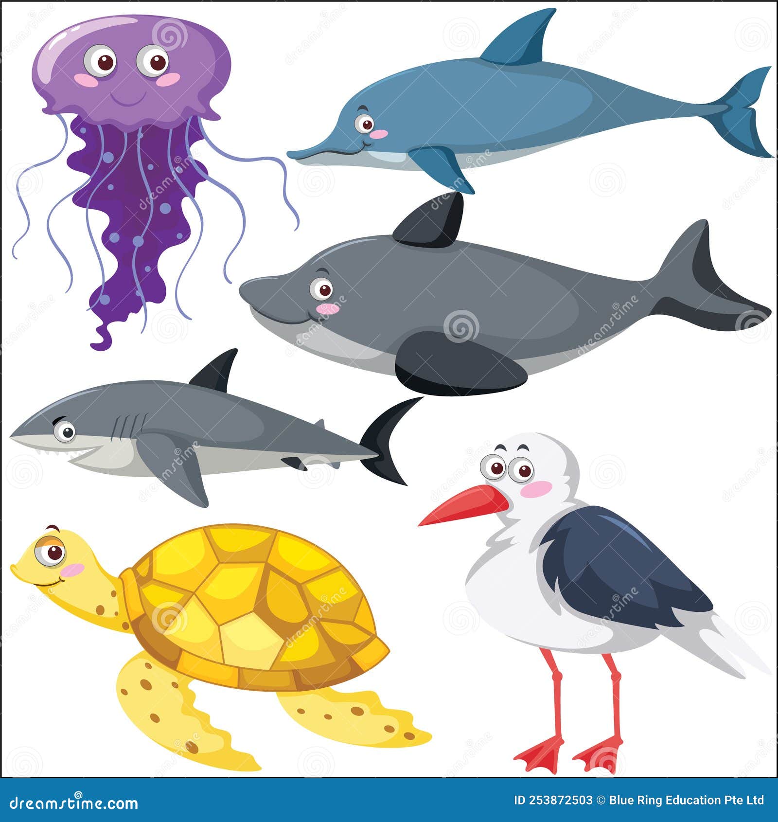 Set of Different Sea Animals Stock Vector - Illustration of fauna, cute ...