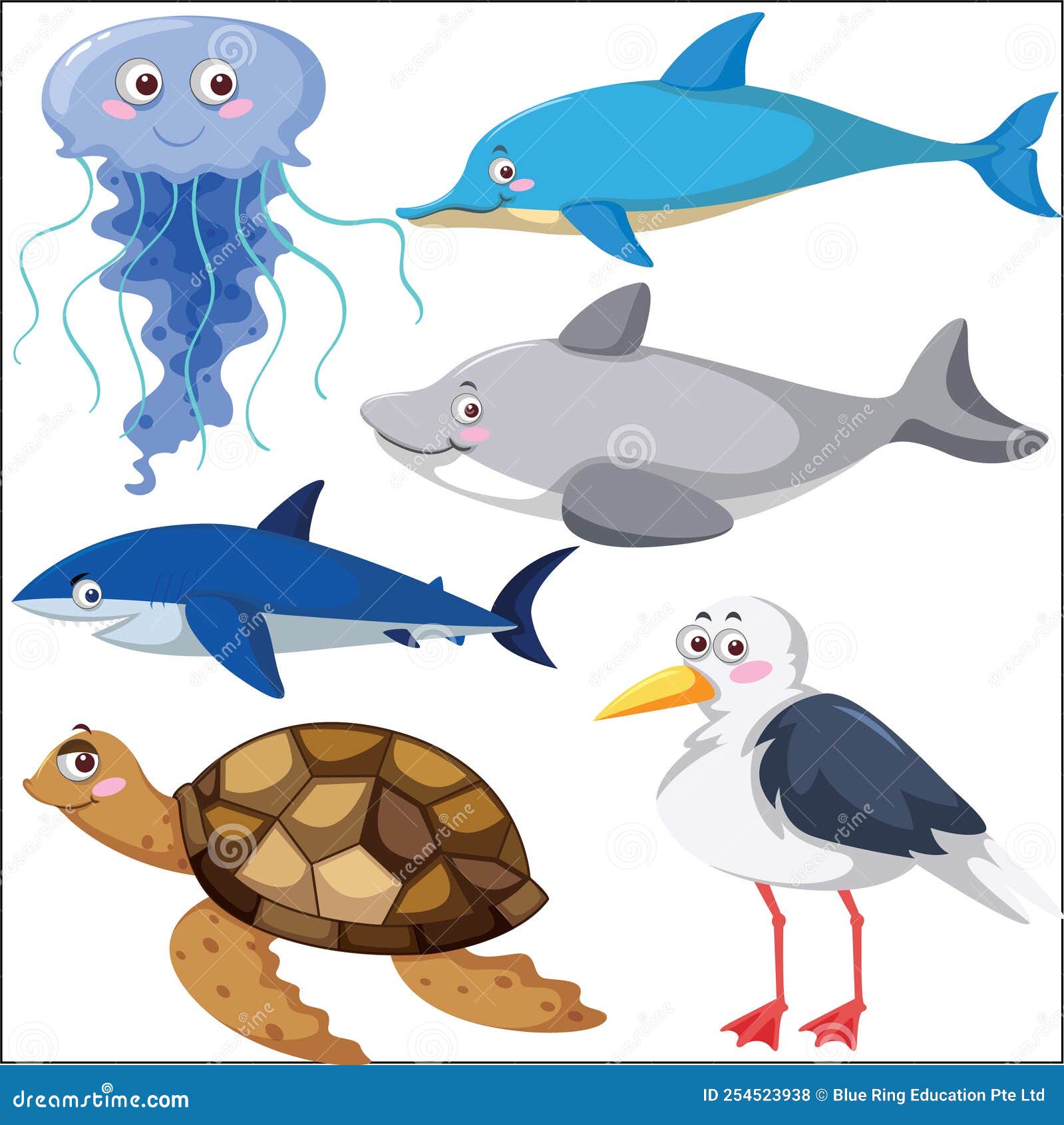 Set of Different Sea Animals Stock Vector - Illustration of feathers ...