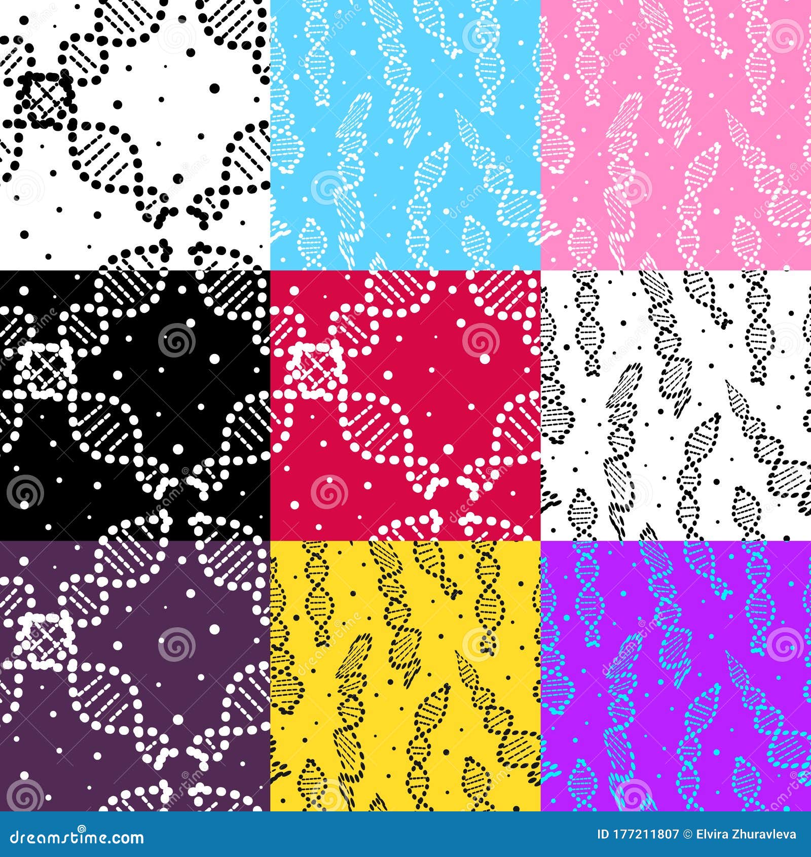Set of Different Seamless Patterns with Dna Molecules Stock Vector ...