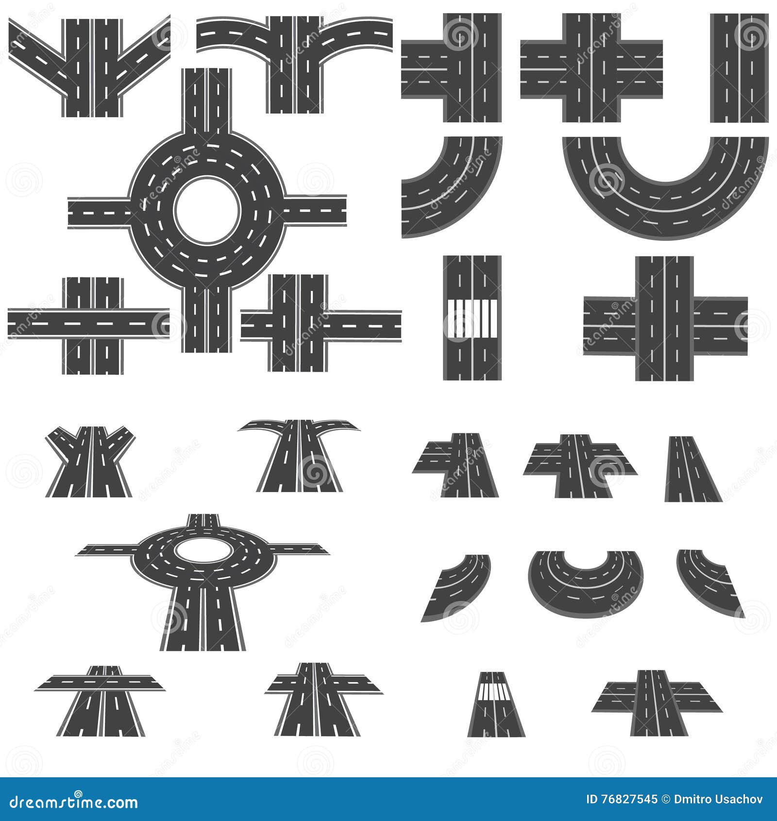Set of Different Sections of the Road with Roundabouts, Junctions ...