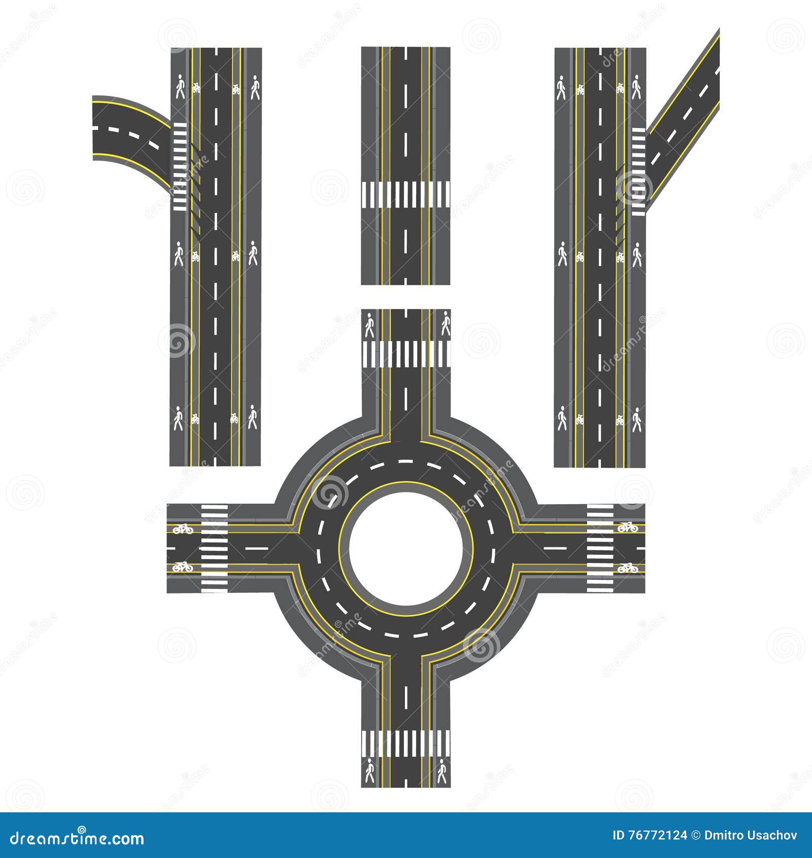Set Of Sections Of Road And The Roundabout Intersections In Different ...