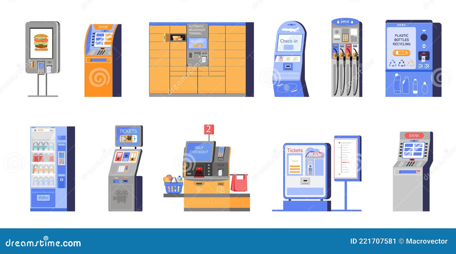 Self Service Terminal Set Flat Stock Vector - Illustration of monitor ...
