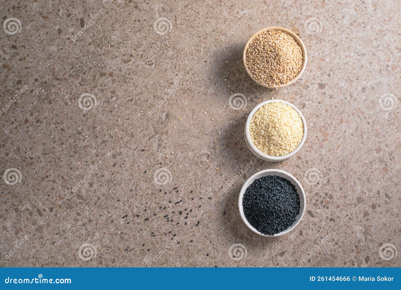 Set with Different Sesame Seeds on Stone Background. Top View Stock ...