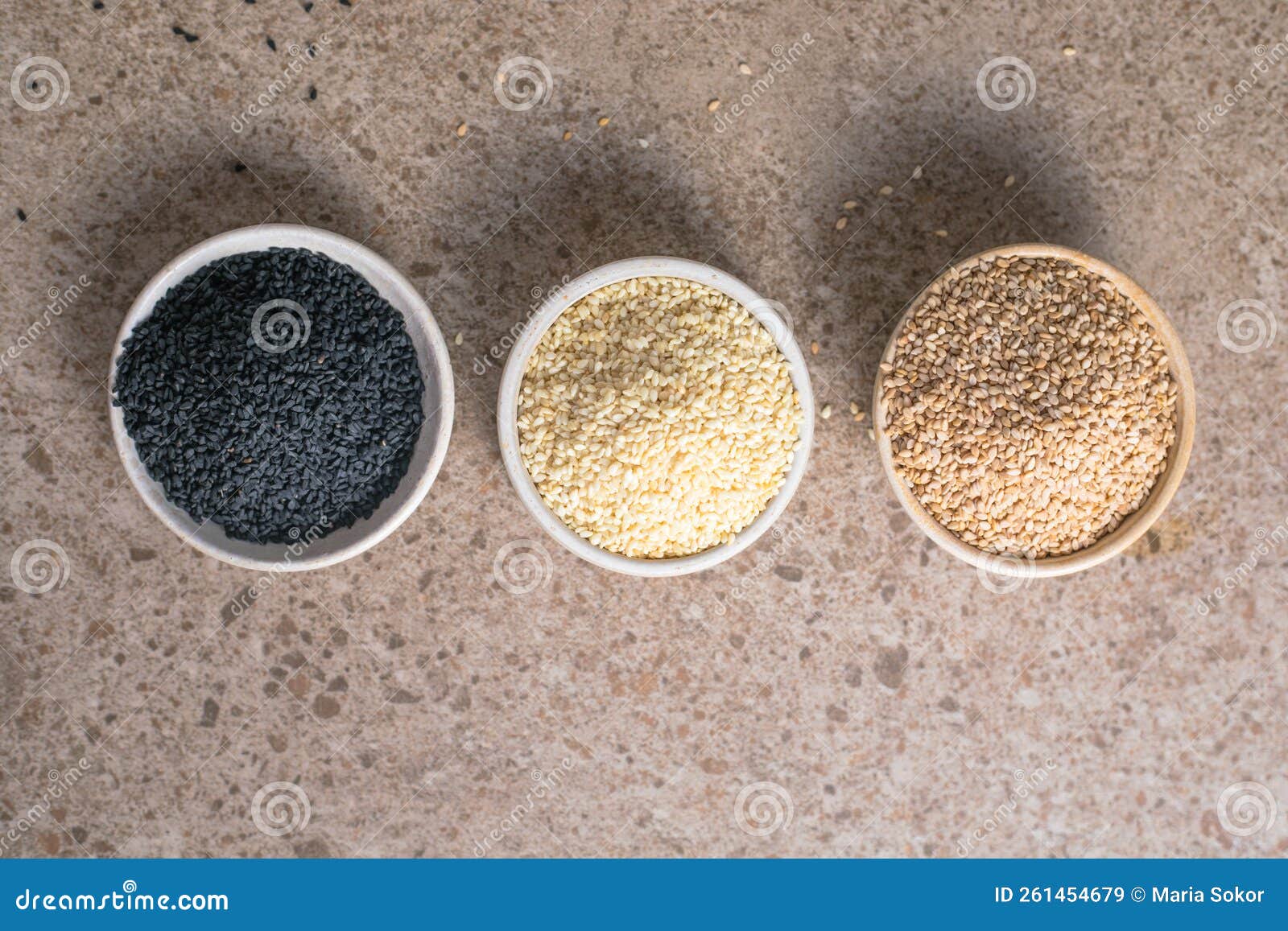 Set with Different Sesame Seeds on Stone Background. Top View Stock ...