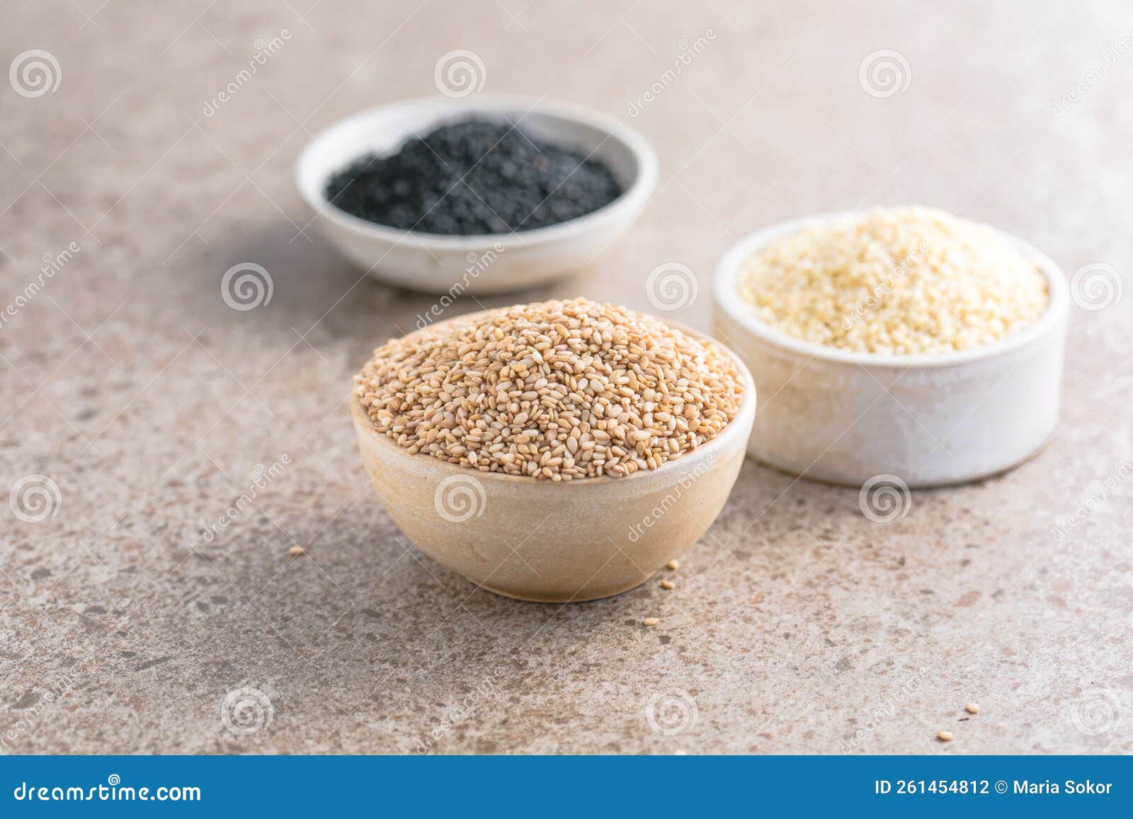 Set with Different Sesame Seeds on Stone Background. Top View Stock ...
