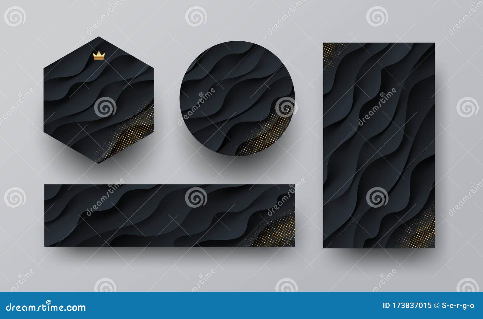 Set of Different Shape Black Banners with Layered Paper Effect and ...