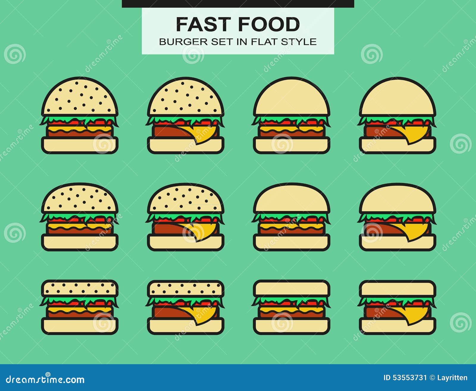 Set of Different Shape Burgers. Stock Vector - Illustration of ...