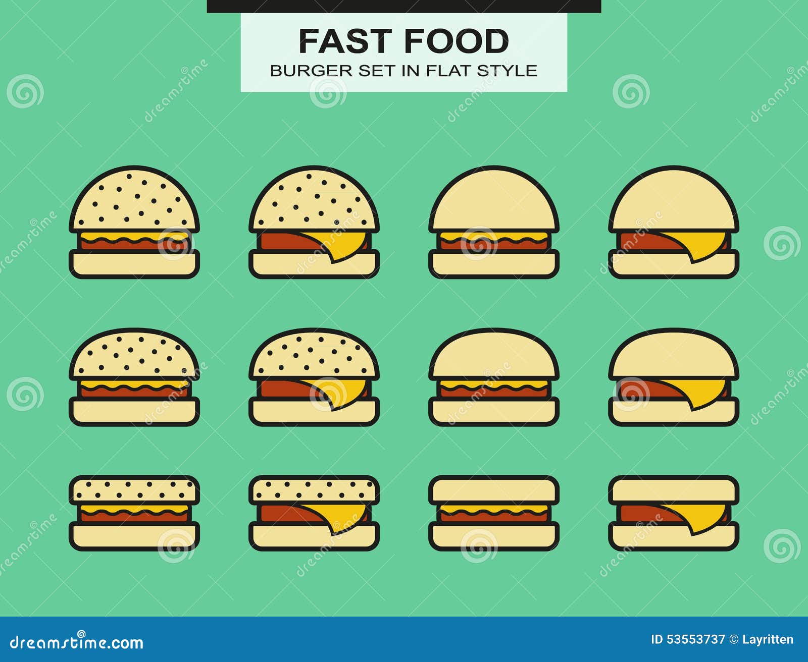Set of Different Shape Burgers. Stock Vector - Illustration of green ...