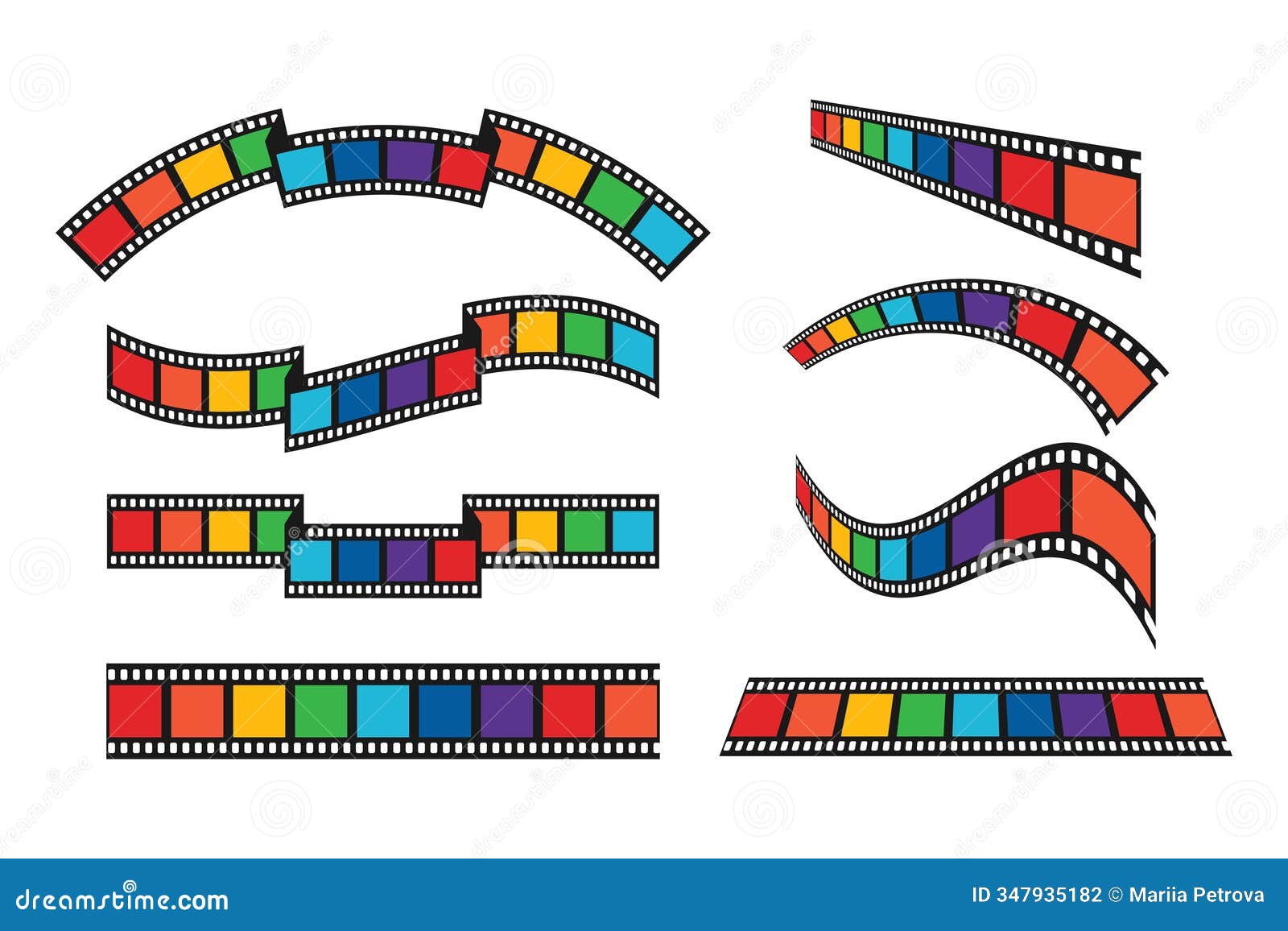 Set of Different Shaped Rainbow Colored Film Strips. Film Ribbon of ...