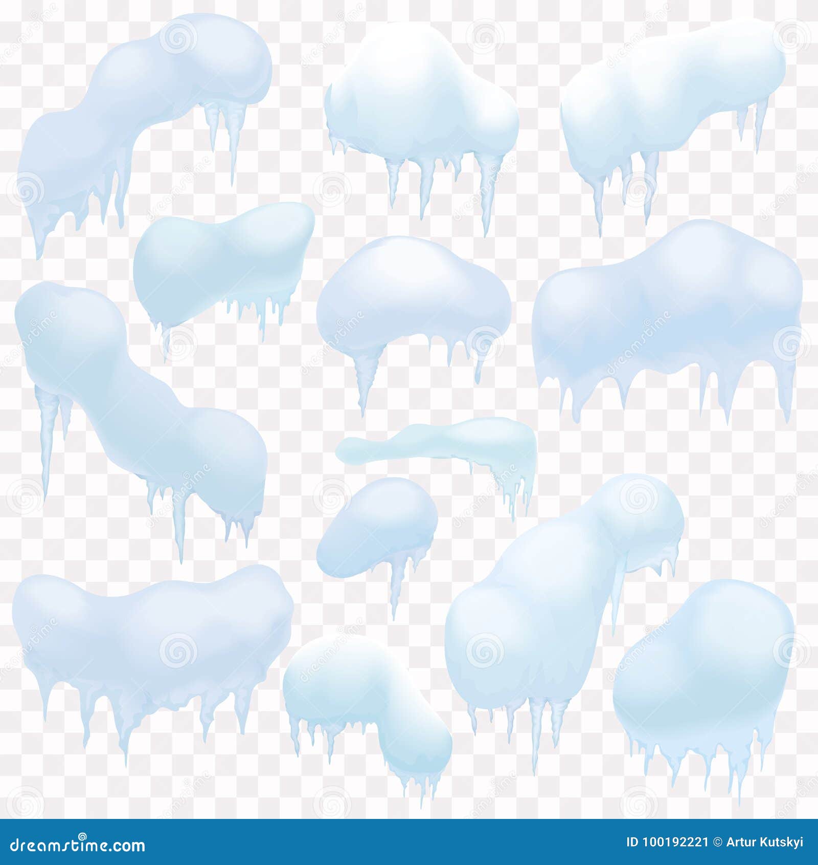 Set of Different Shaped Snow Pieces on Alpha Transparent Background ...